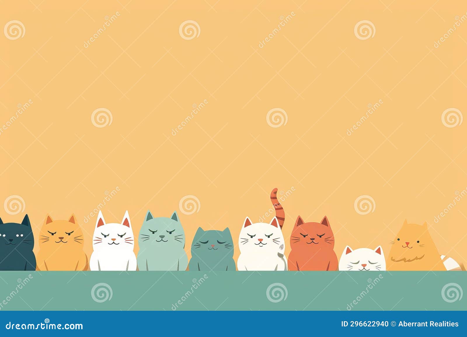 A Group of Cats Standing in a Row on an Orange Background Stock ...