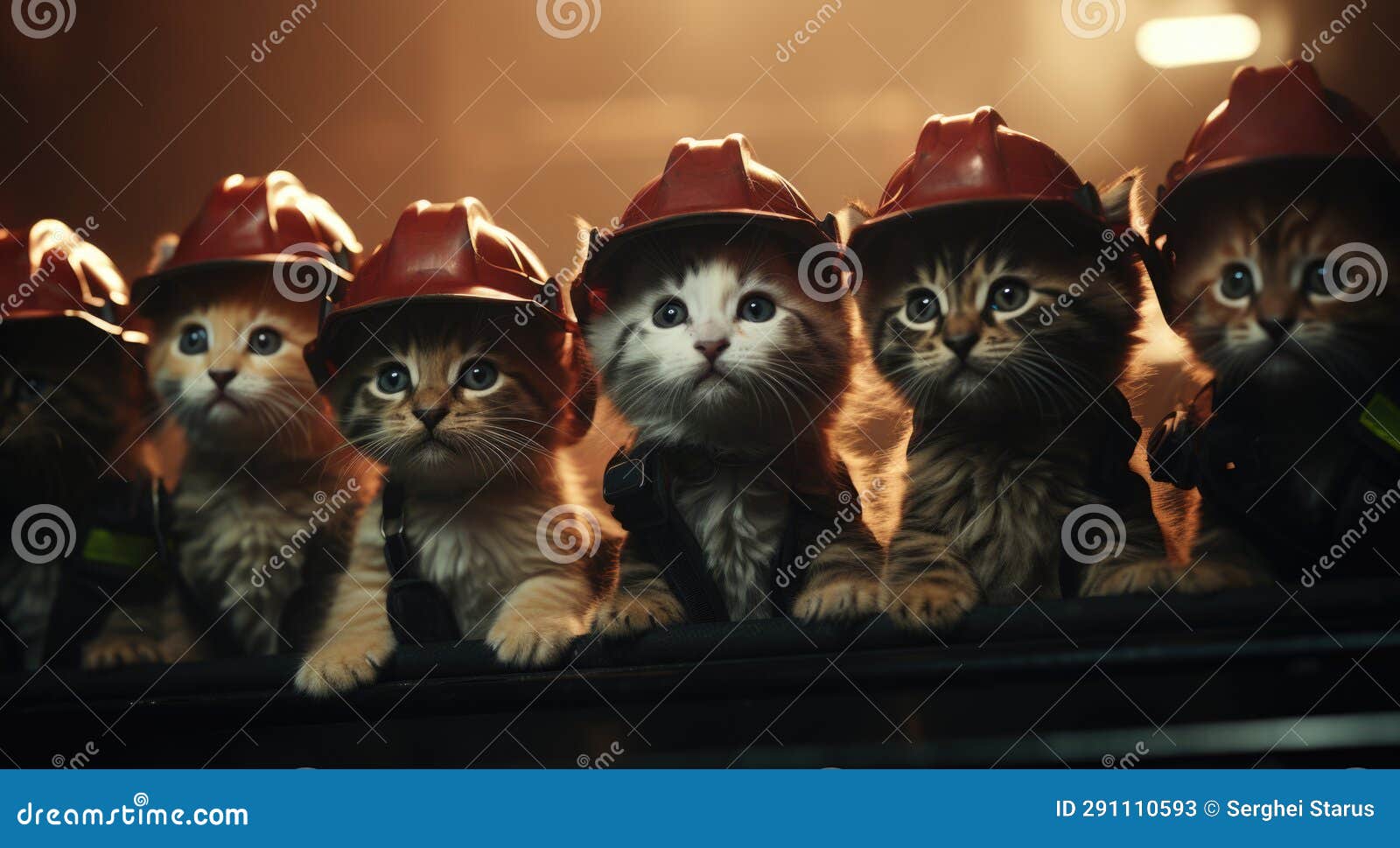 A Group of Cats Wearing Fireman Hats, AI Stock Image - Image of ...