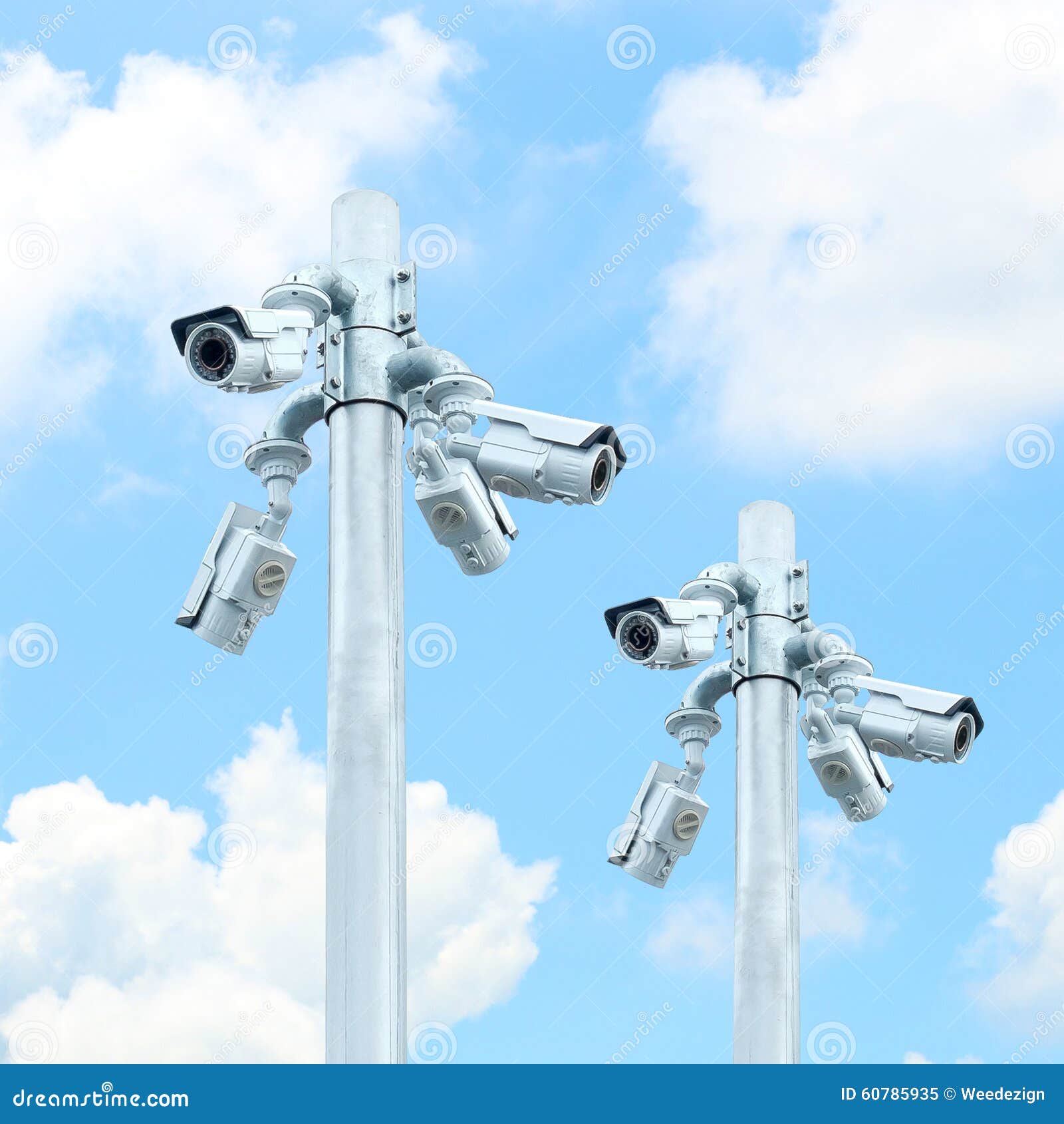 Group of CCTV on Post with Cloudy Blue Sky Stock Image - Image of ...