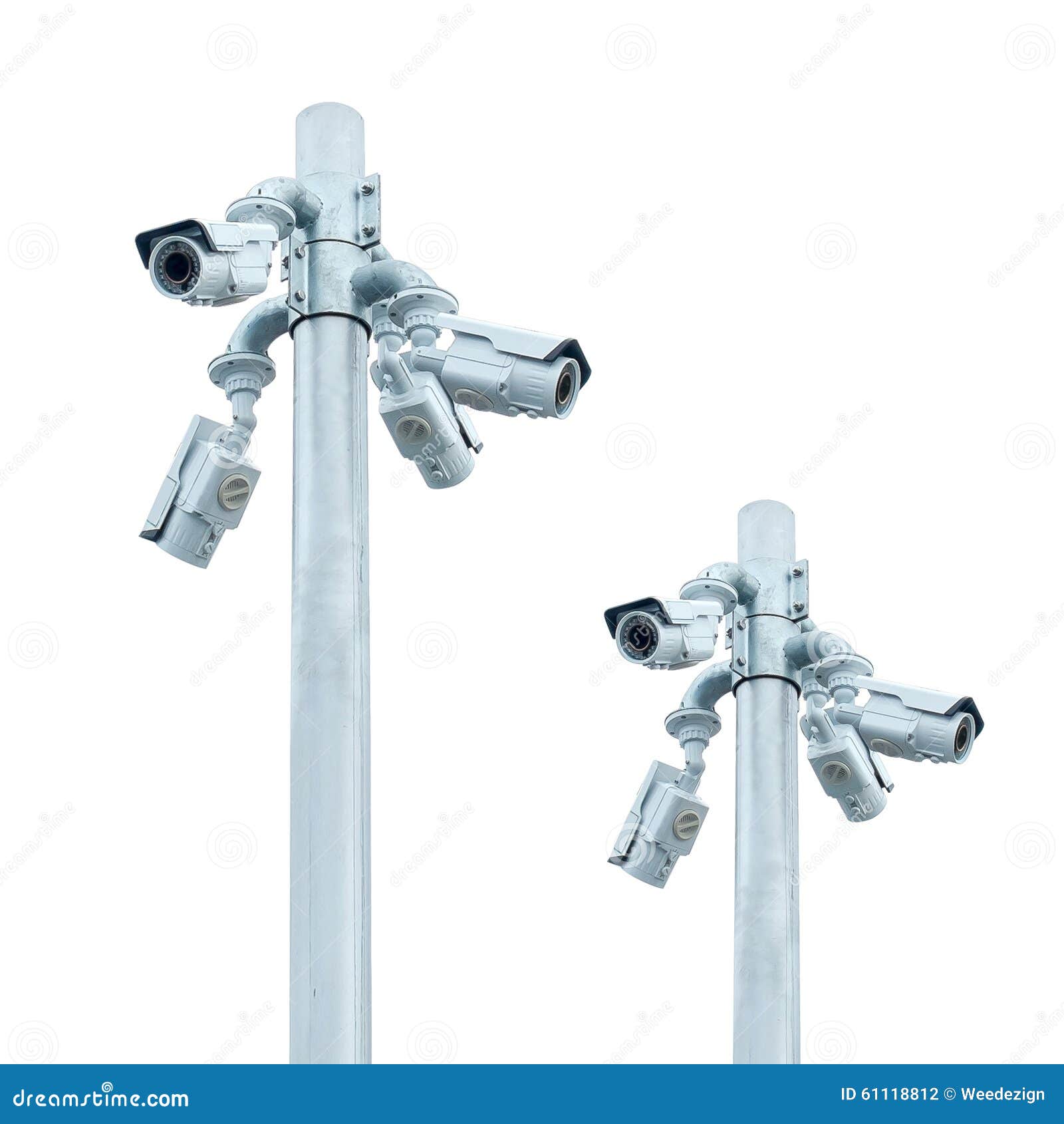 Group of CCTV on Post with Cloudy Blue Sky Stock Photo - Image of ...