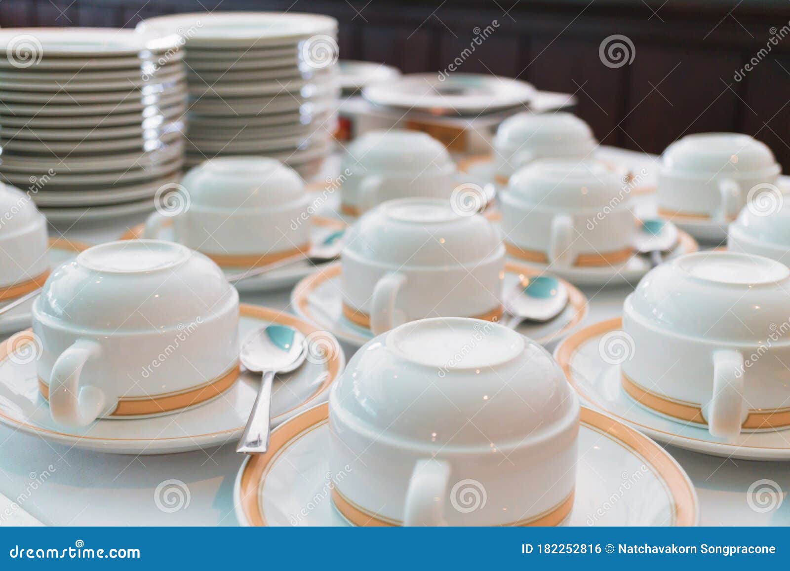 Group of Ceramic Cup and Plates Stacked on the Table for Tea or Coffee ...