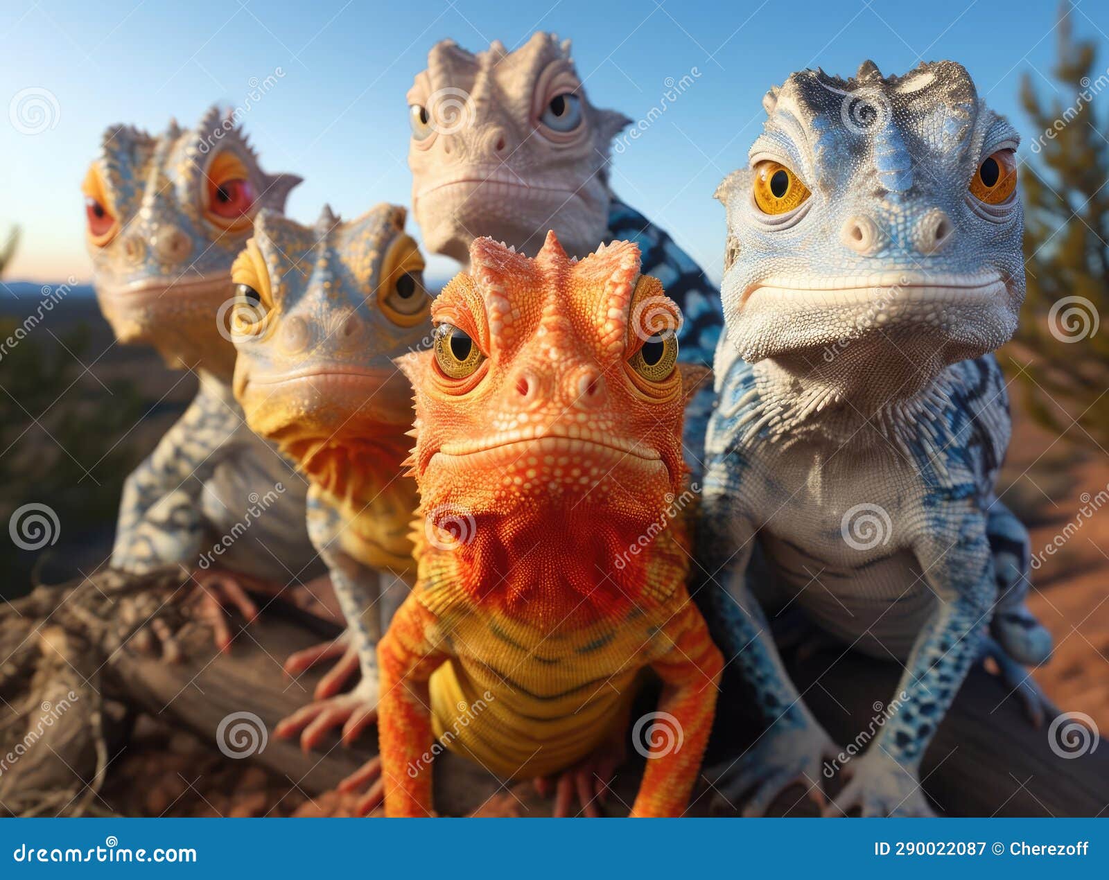 A group of chameleons stock image. Image of iguana, character - 290022087