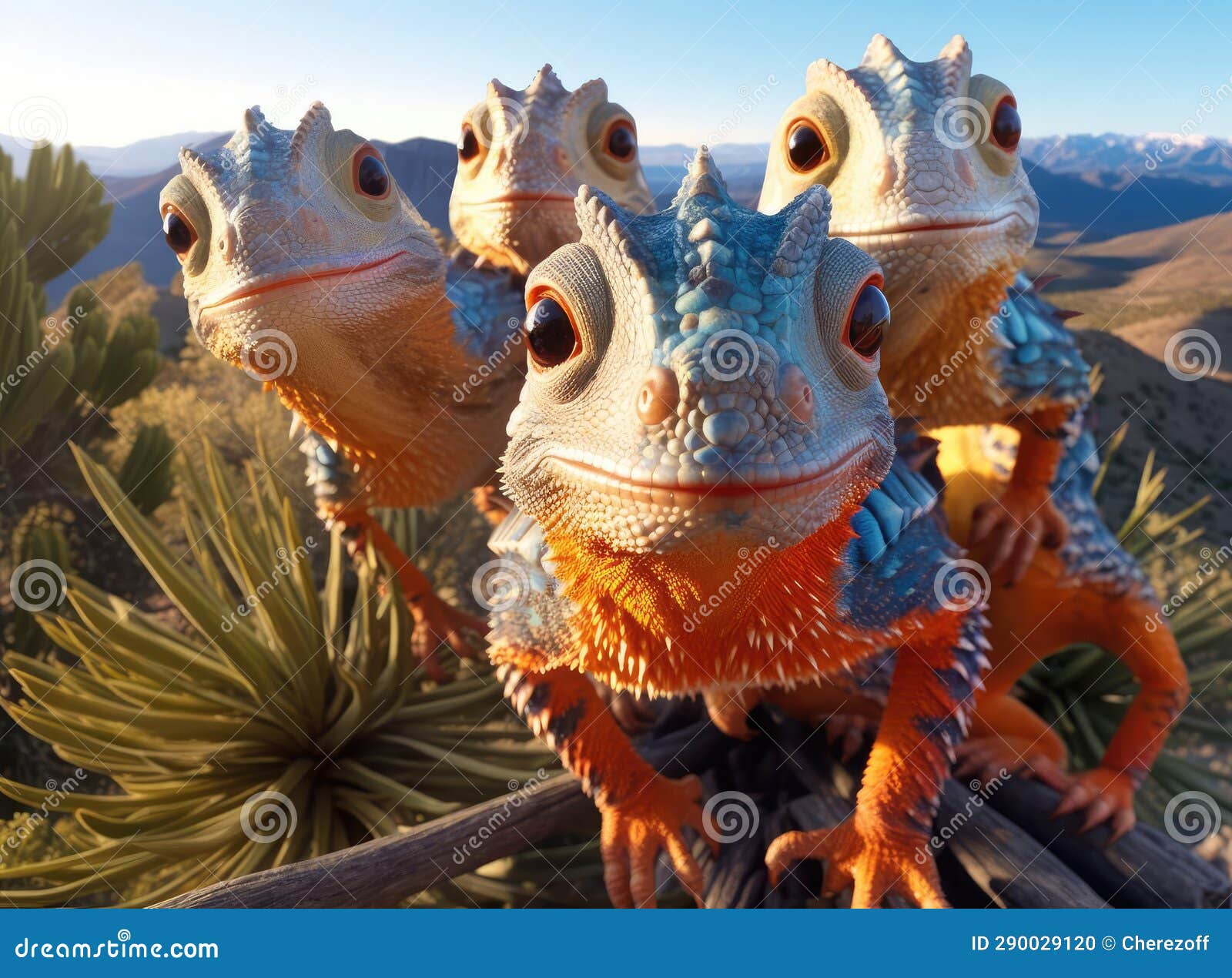 A group of chameleons stock illustration. Illustration of exotic ...