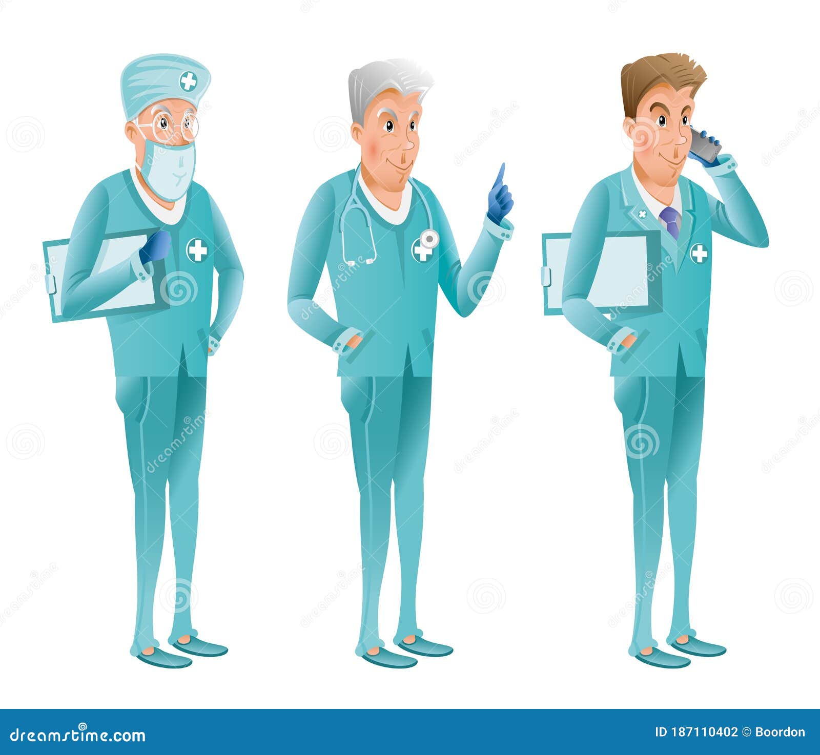 Group of Character of Doctors Isolated on White. Vector Illustration in ...