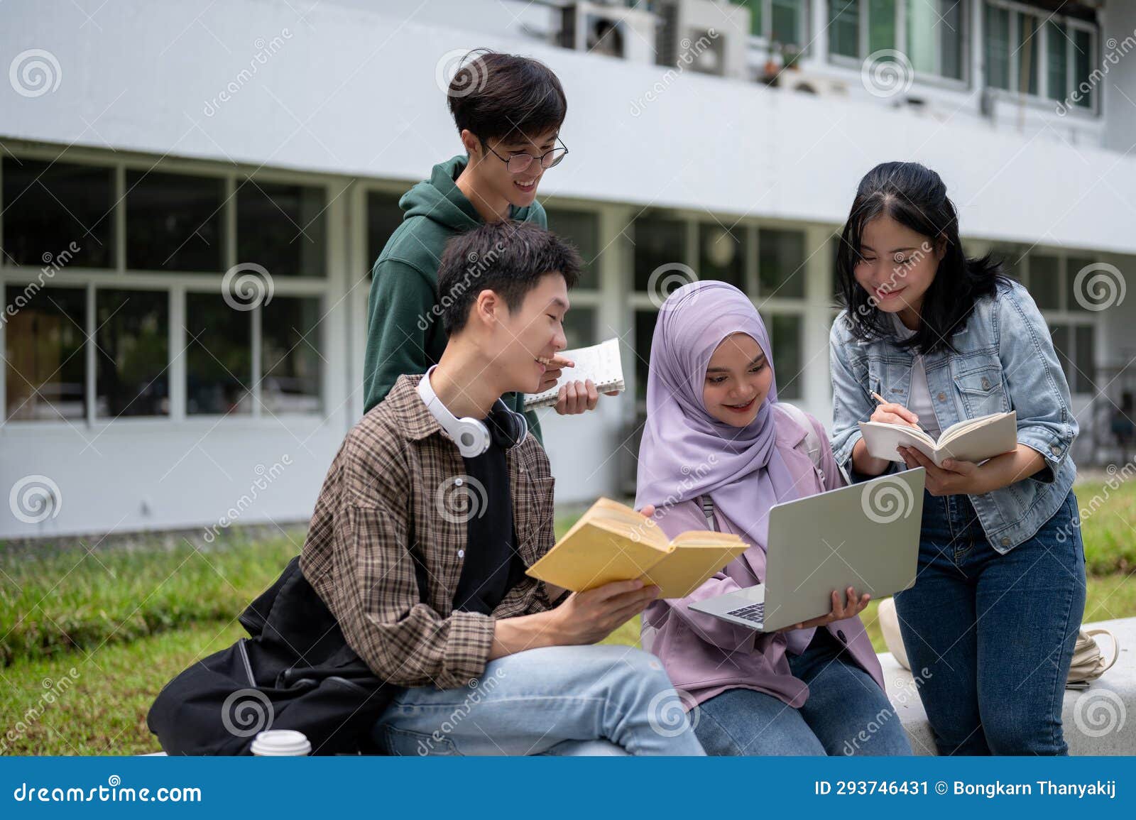 A Group of Diverse Asian University Students is Talking and Sharing ...