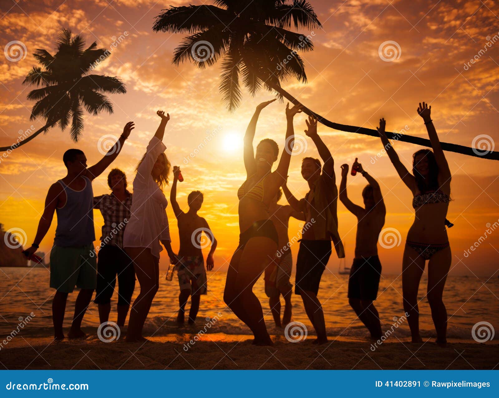 Group of Cheerful People Partying on a Beach Stock Image - Image of ...