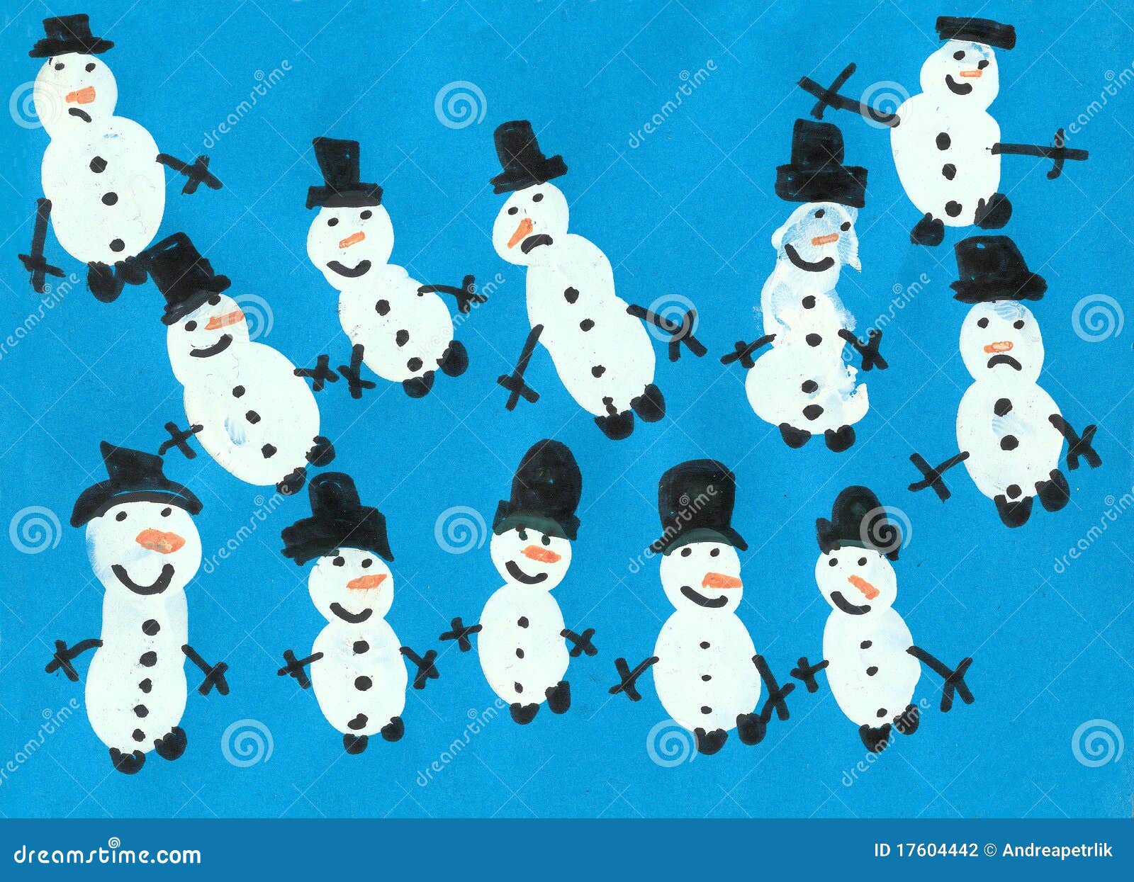 A Group of Cheerful Snowmen Stock Illustration - Illustration of ...
