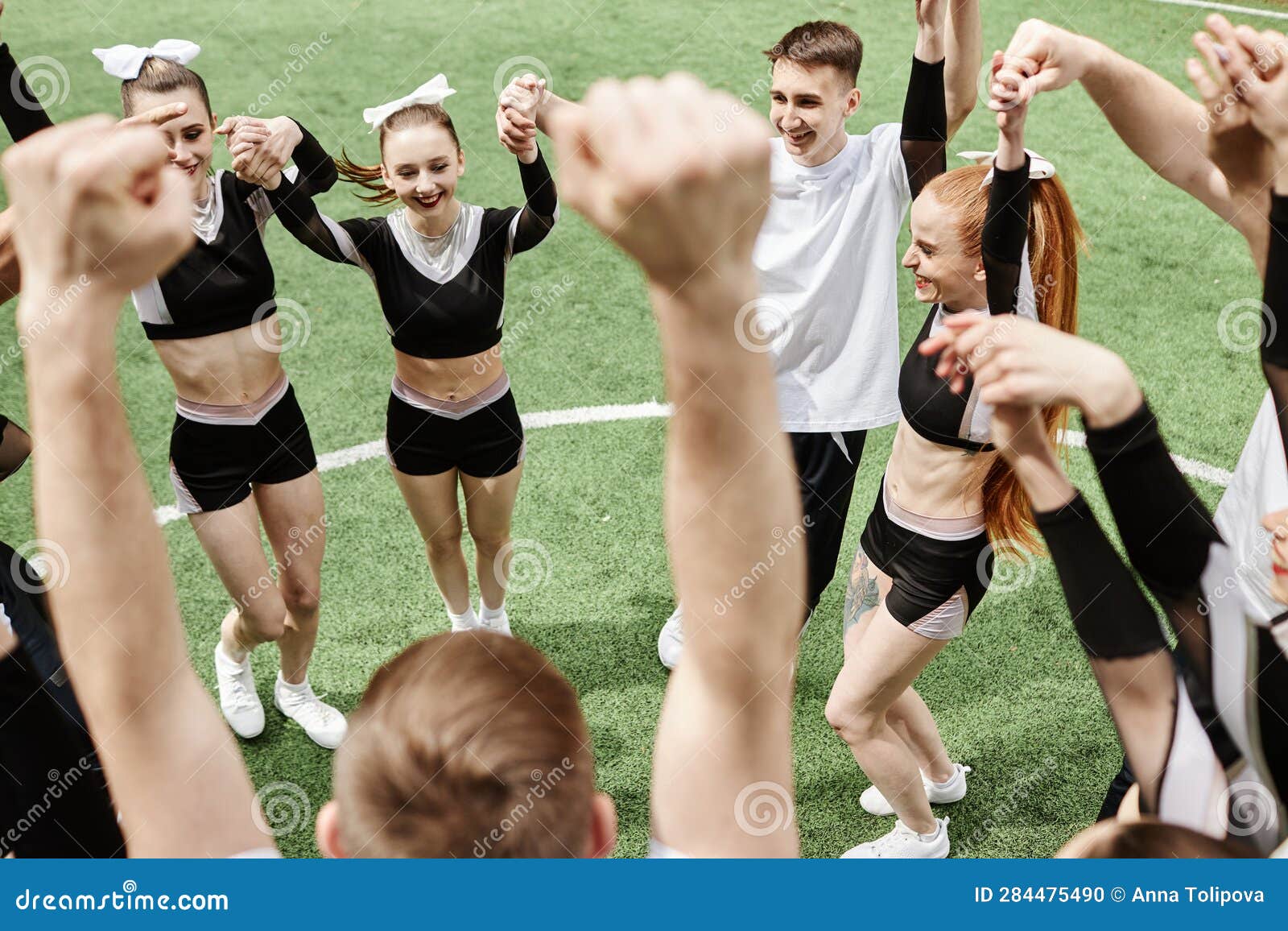 Group of Cheerleaders Cheering for Sport Team Stock Photo - Image of ...