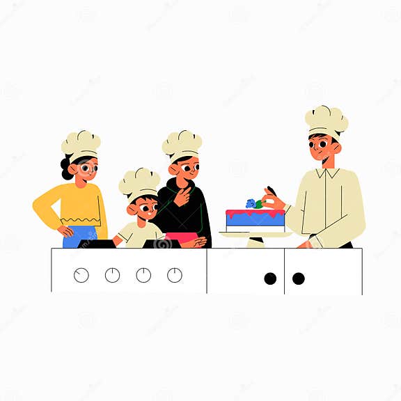 Group of Chefs Decorating Cake in Flat Vector Illustration Symbolizing ...