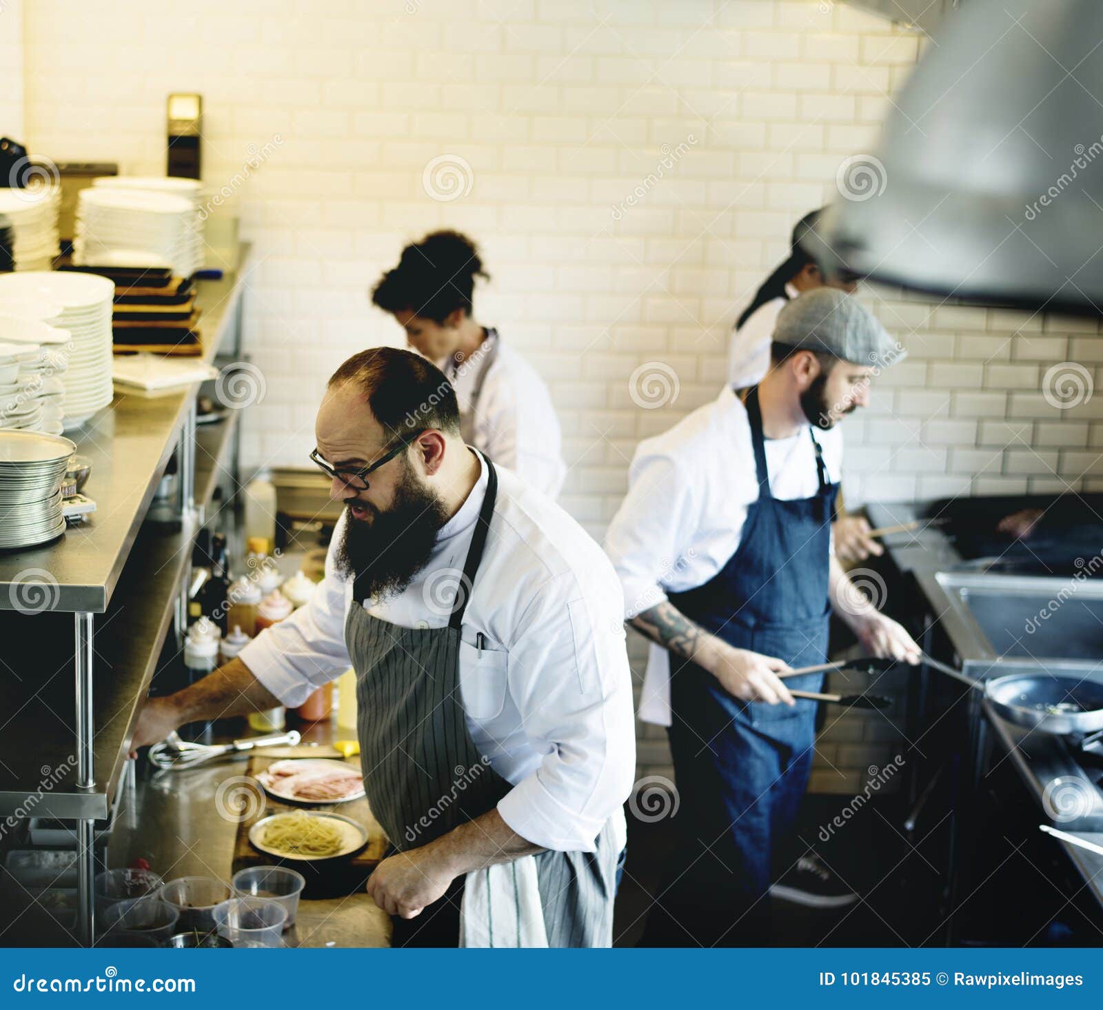 Group of Chefs Working in the Kitchen Stock Image - Image of western ...