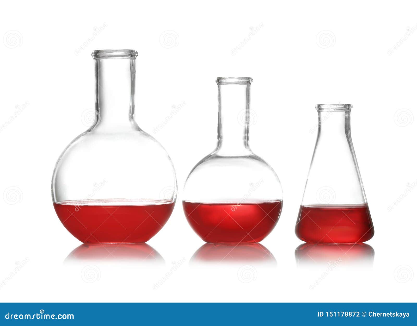 Group of Chemistry Glassware with Liquid Samples Isolated Stock Photo ...