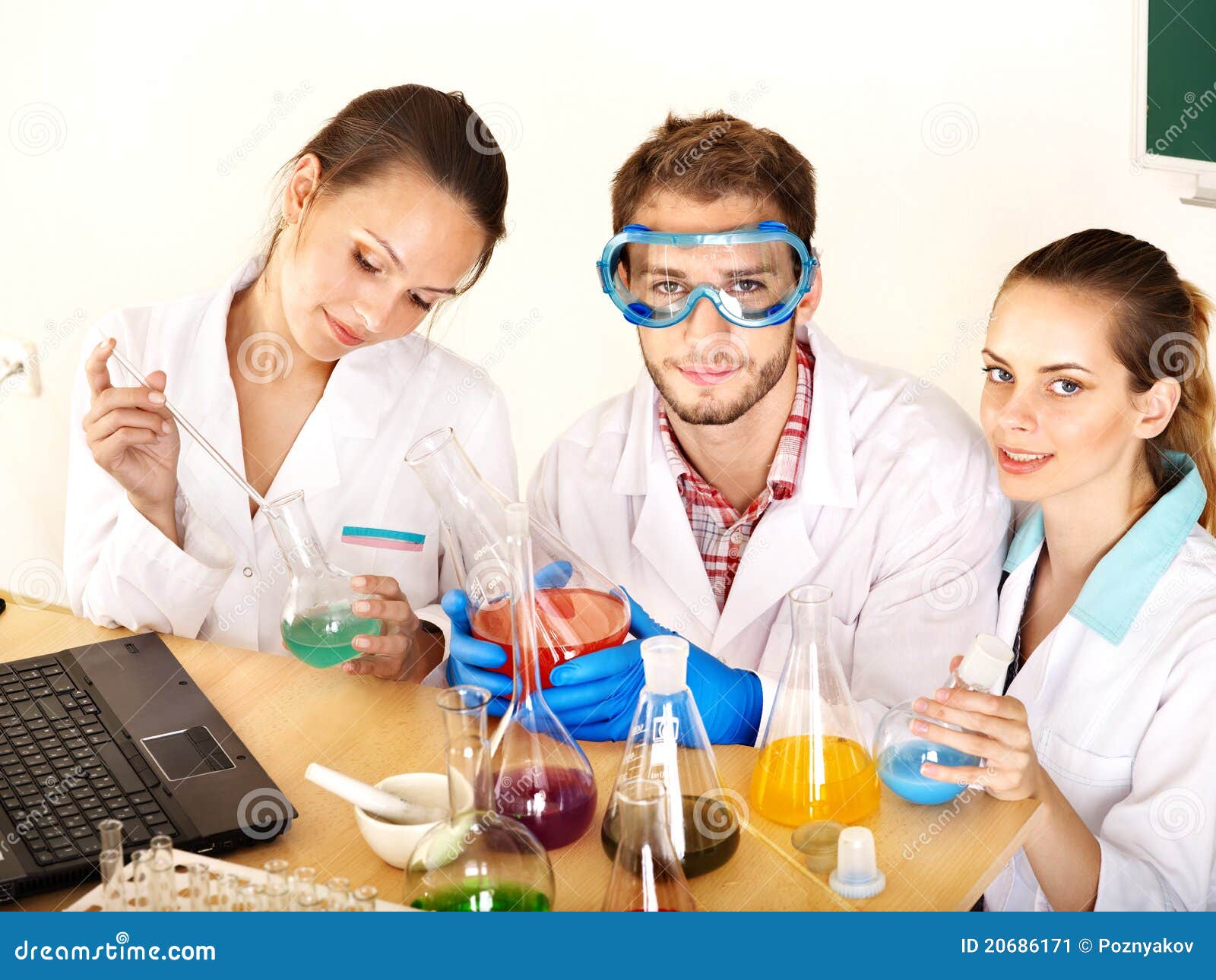 Group Chemistry Student with Flask. Stock Image - Image of medical ...
