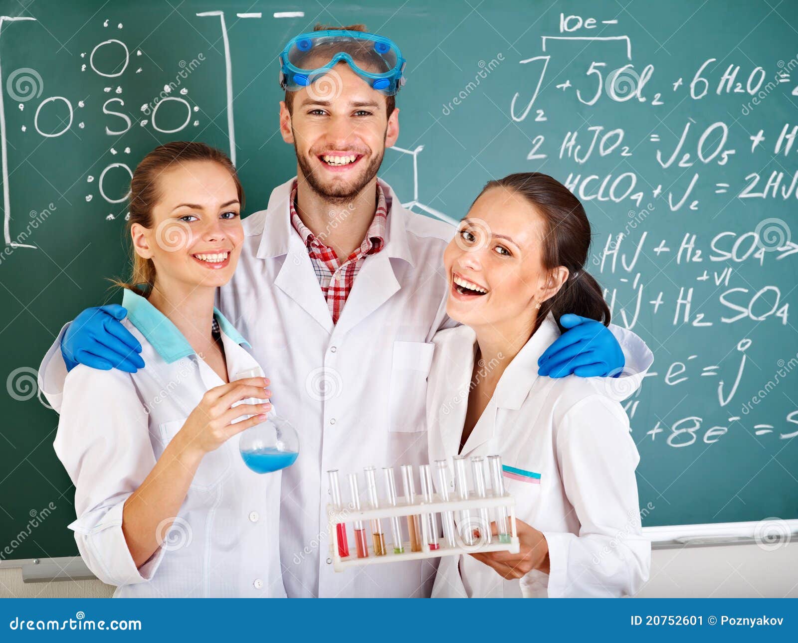 Group Chemistry Student with Flask. Stock Image - Image of chemical ...