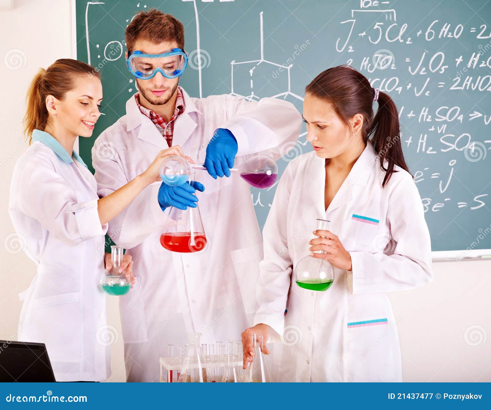 Group Chemistry Student with Flask. Stock Image - Image of chemist ...
