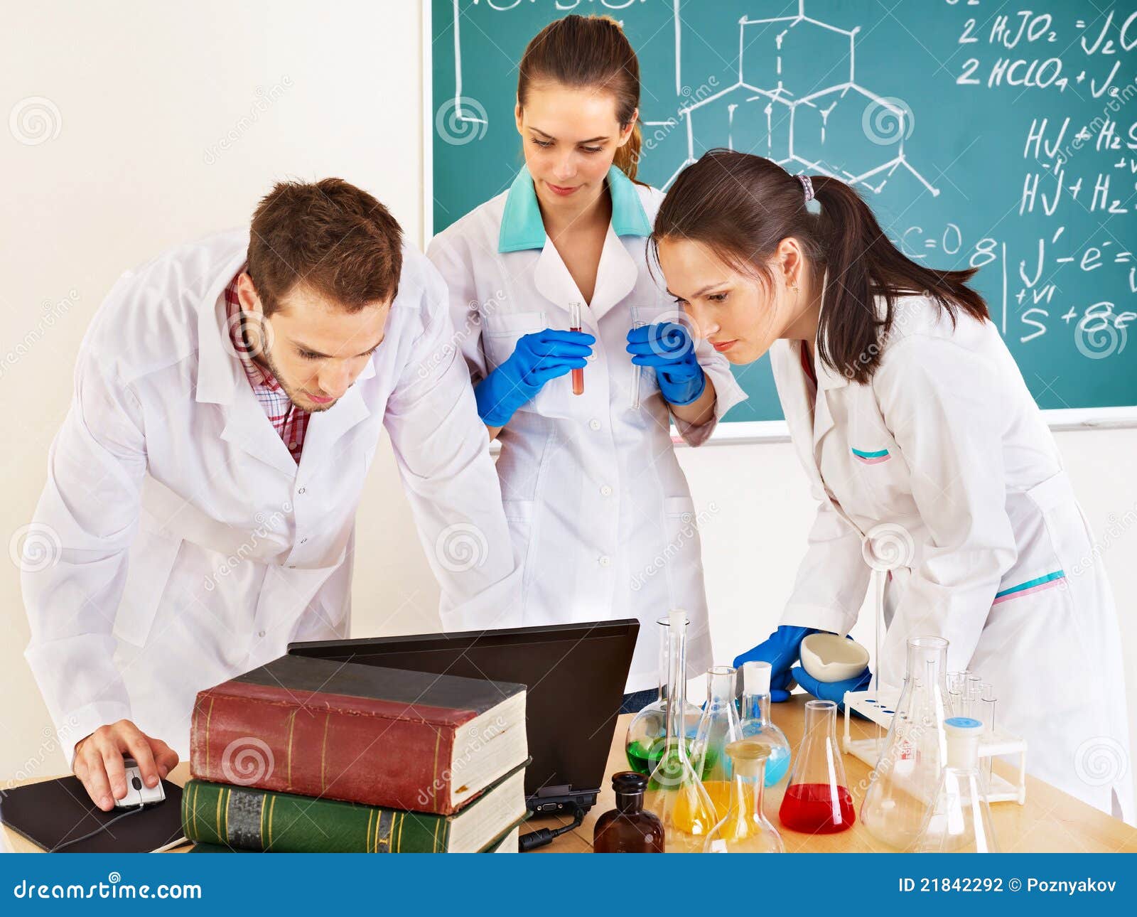 Group Chemistry Student with Flask. Stock Photo - Image of school ...