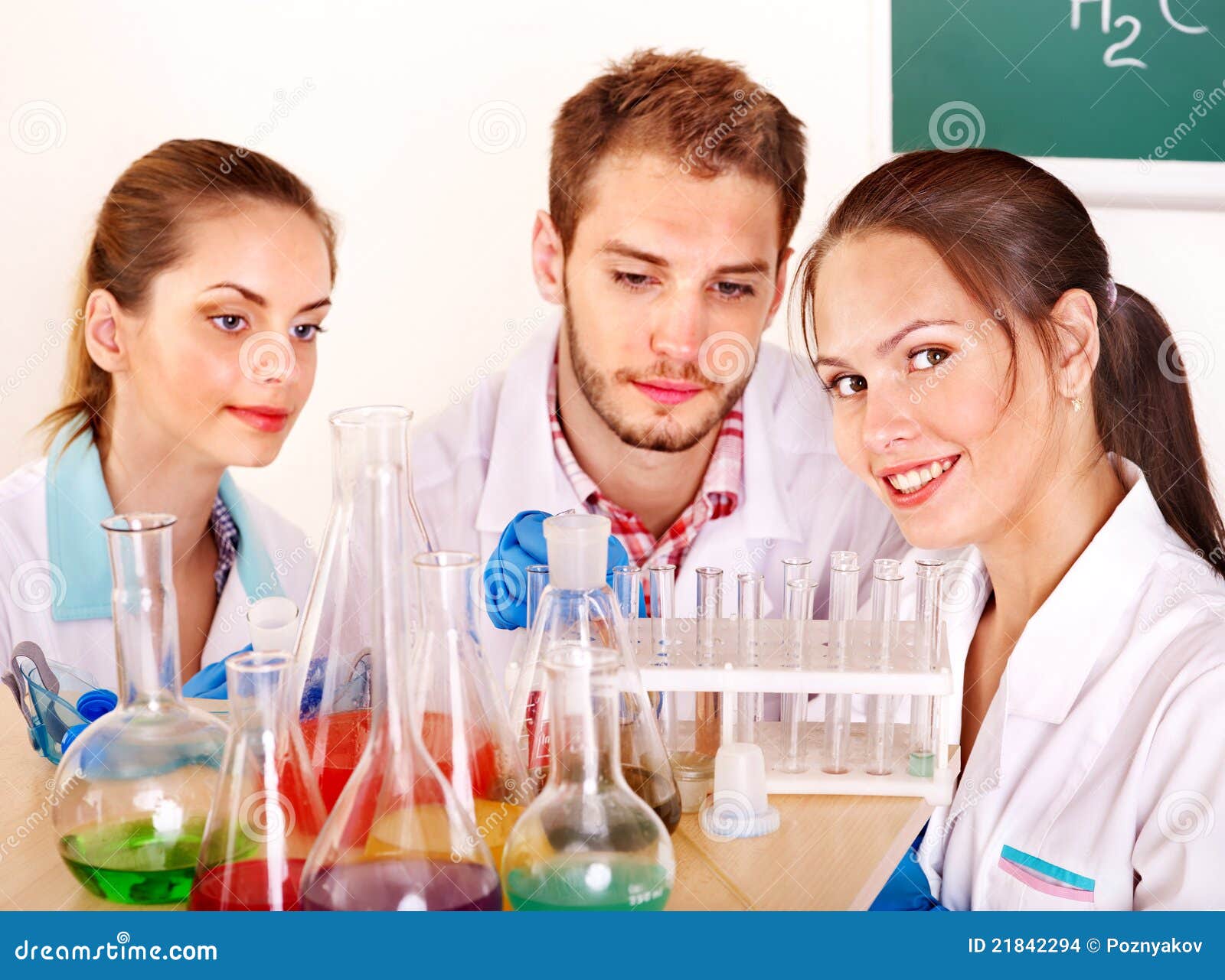 Group Chemistry Student with Flask. Stock Photo - Image of medical ...