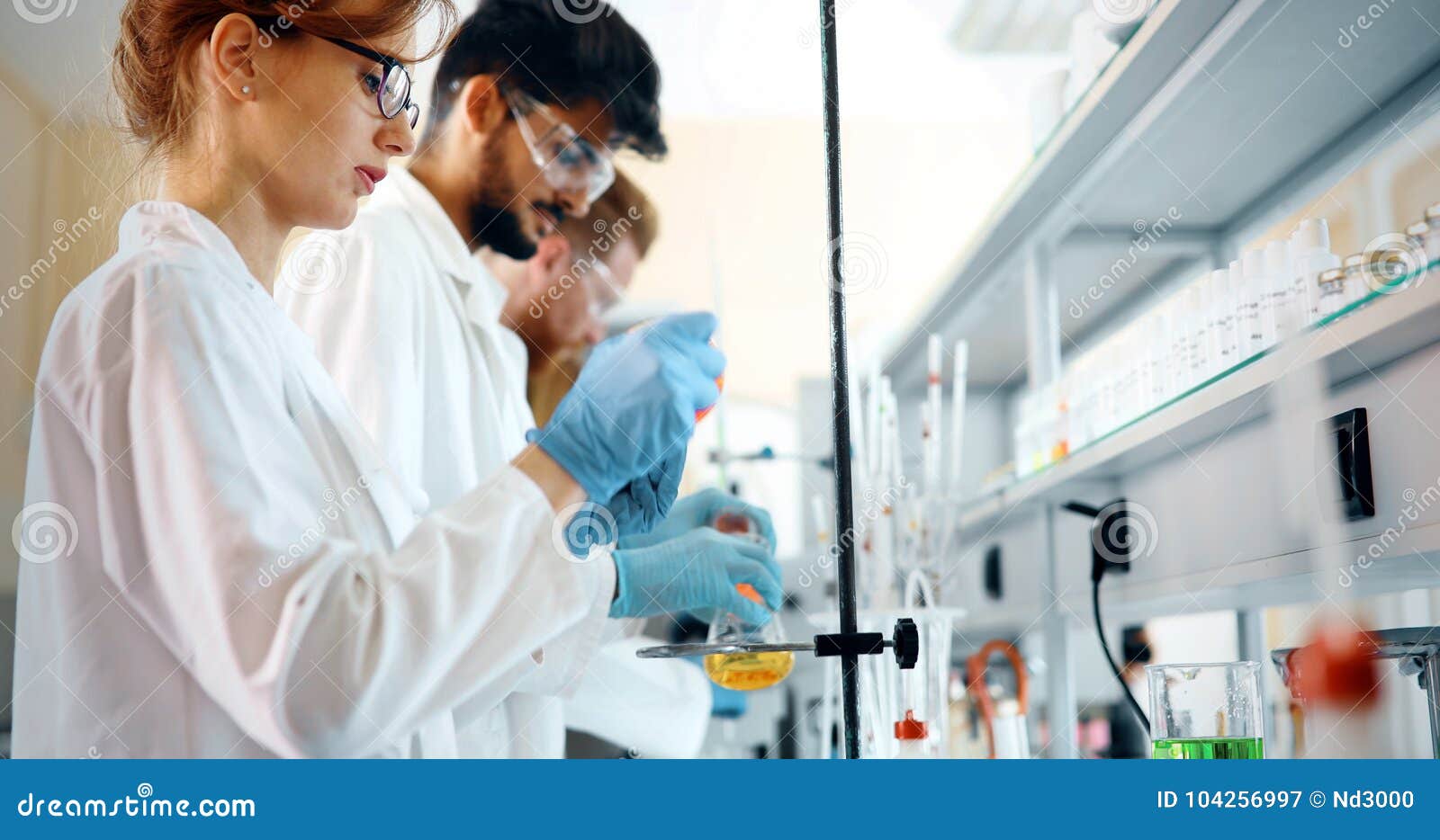 Group of Chemistry Students Working in Laboratory Stock Image - Image ...