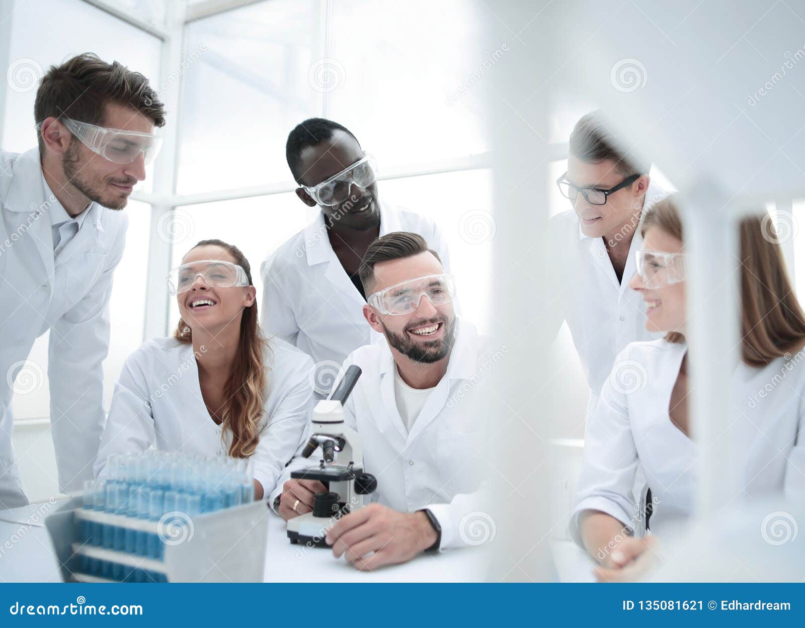 Group of Chemistry Students Working in Laboratory Stock Image - Image ...