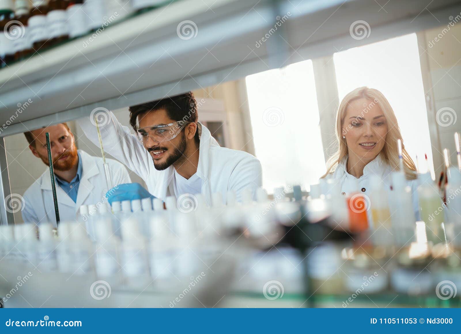 Group of Chemistry Students Working in Laboratory Stock Image - Image ...