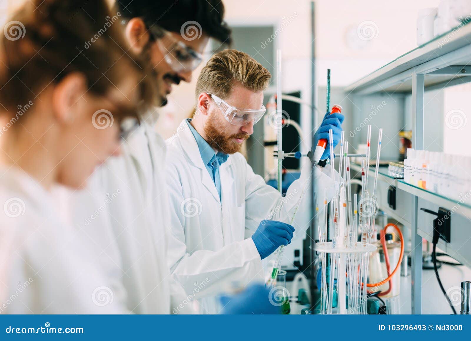 Group of Chemistry Students Working in Laboratory Stock Image - Image ...