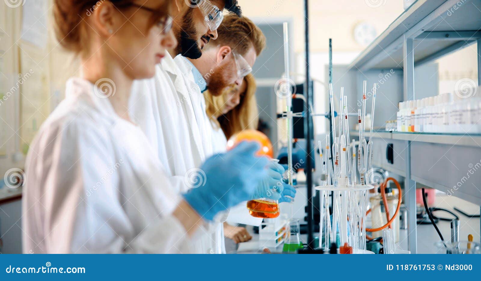 Group of Chemistry Students Working in Laboratory Stock Image - Image ...