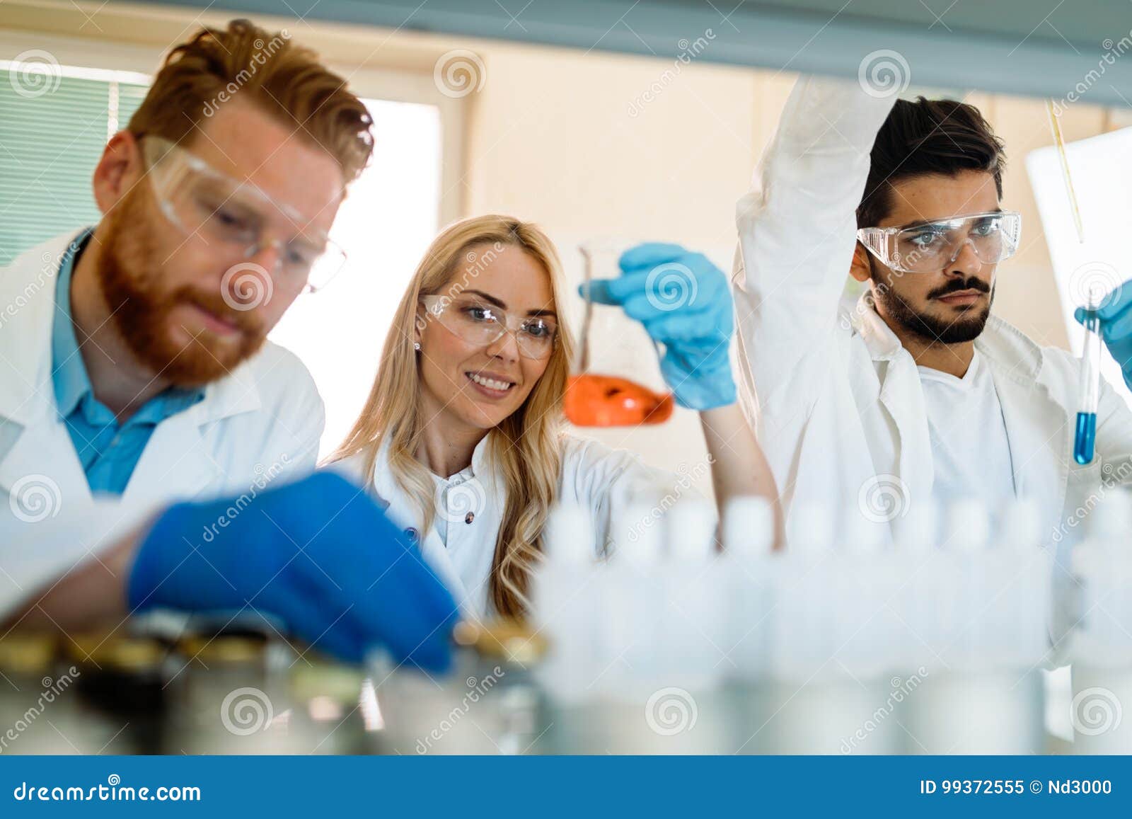 Group of Chemistry Students Working in Laboratory Stock Image - Image ...