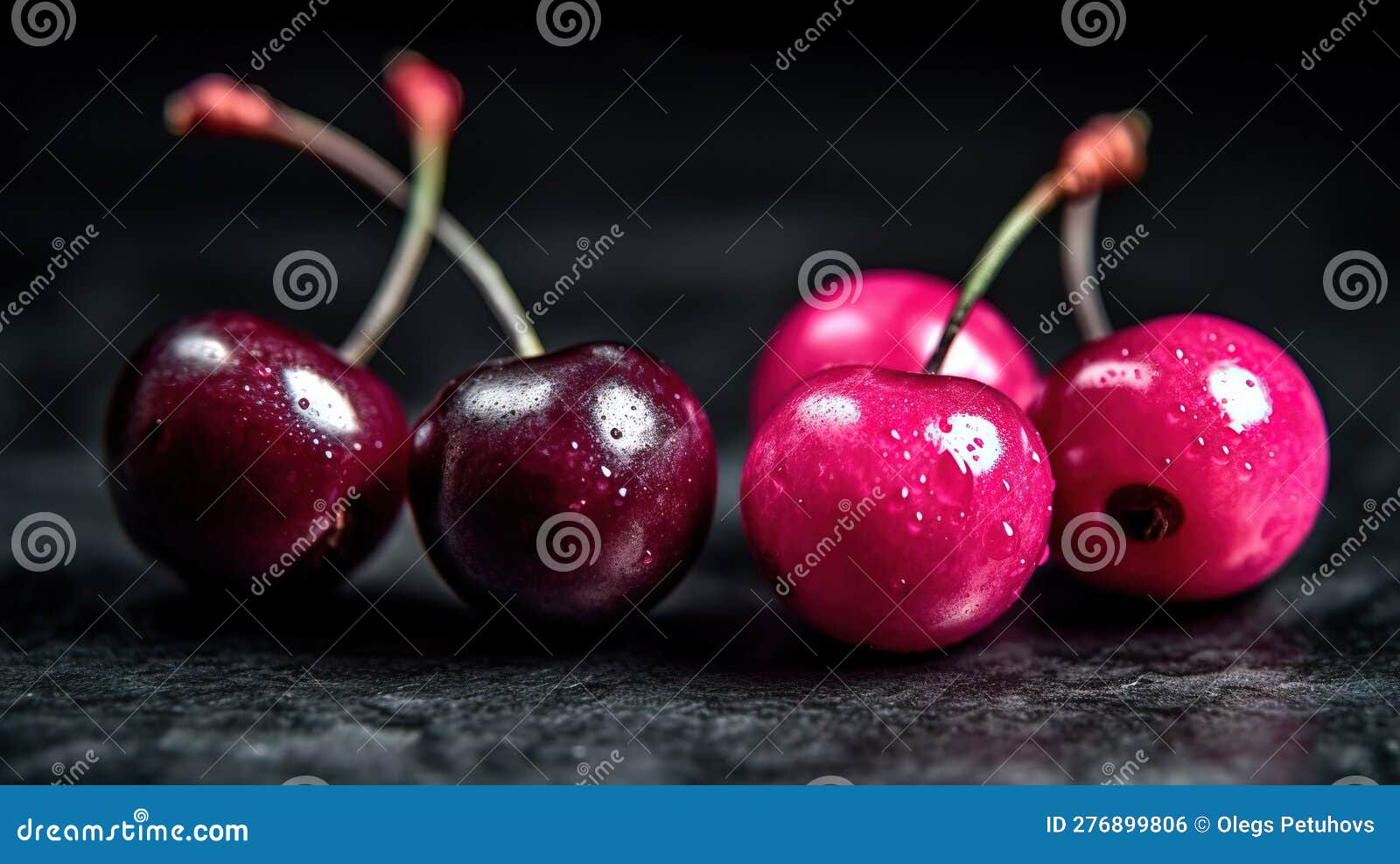 A Group of Cherries Sitting on Top of a Table Stock Photo - Image of ...