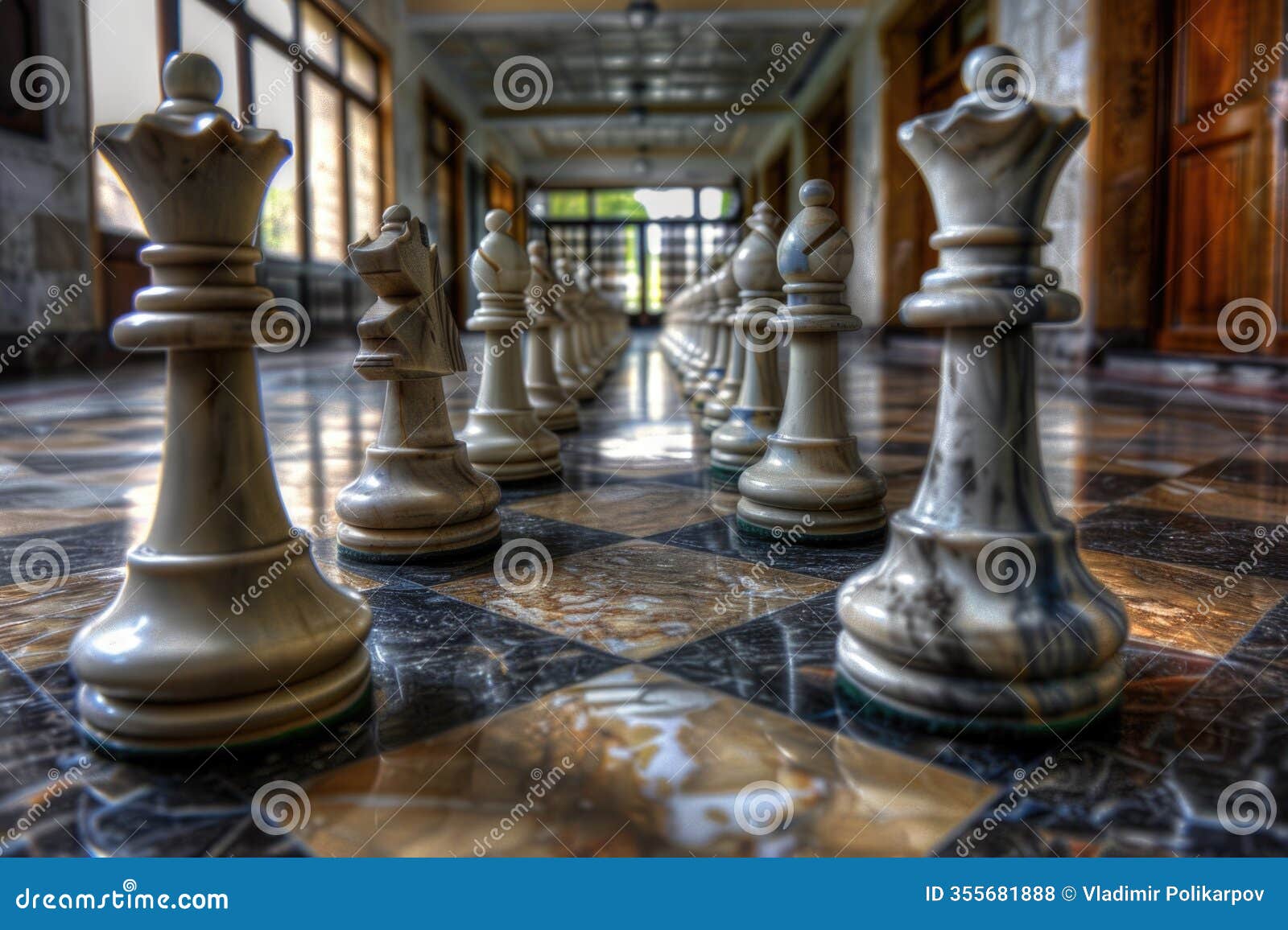 A Group of Chess Pieces Sit on a Checkered Floor, Ready for a Game ...