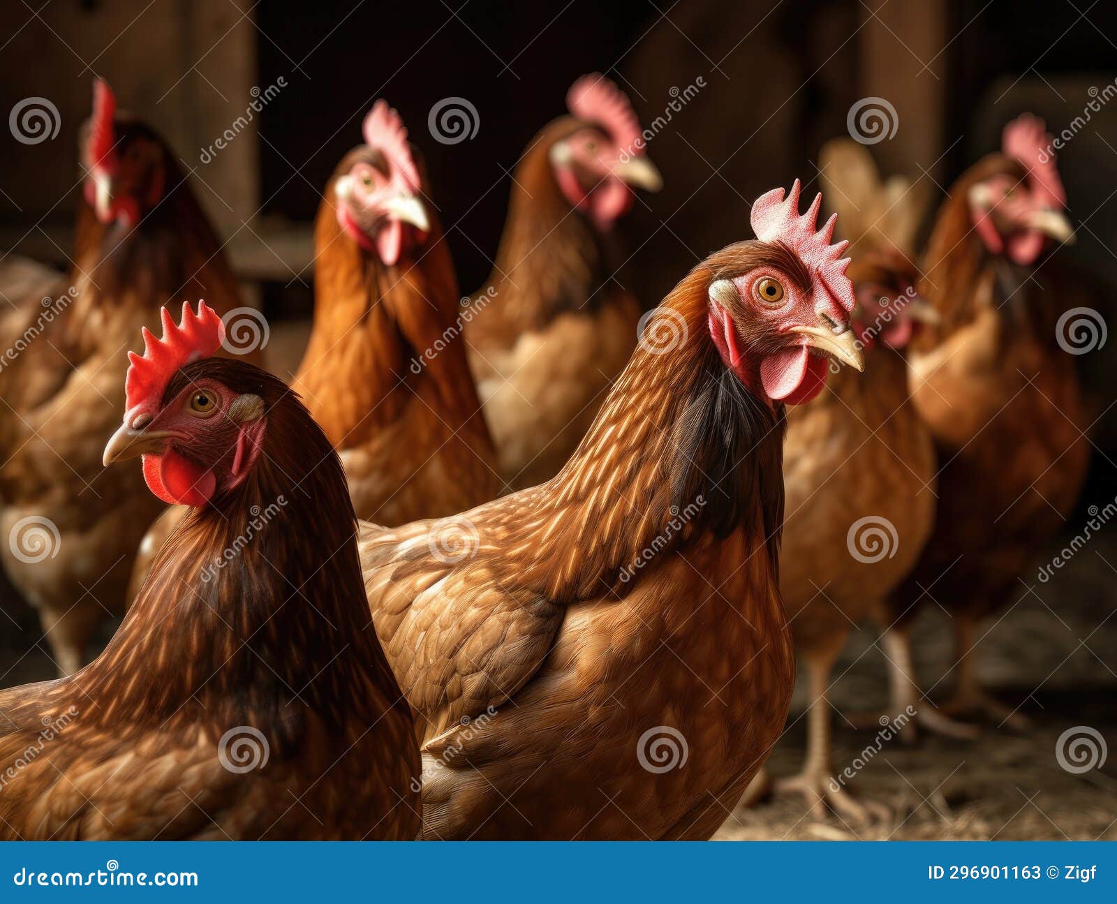 Group of Chickens Standing in a Barn Stock Illustration - Illustration ...