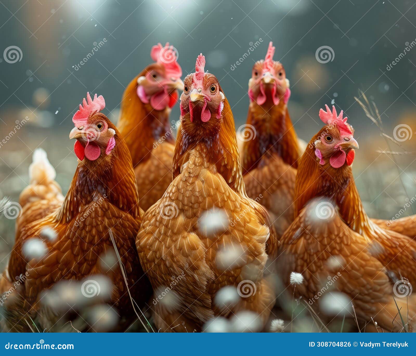 Group of Chickens Standing on a Field. Stock Photo - Image of outdoors ...