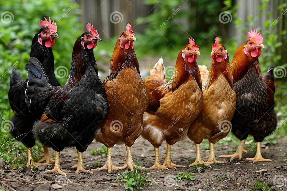 A Group of Chickens Standing Next To Each Other Stock Illustration ...