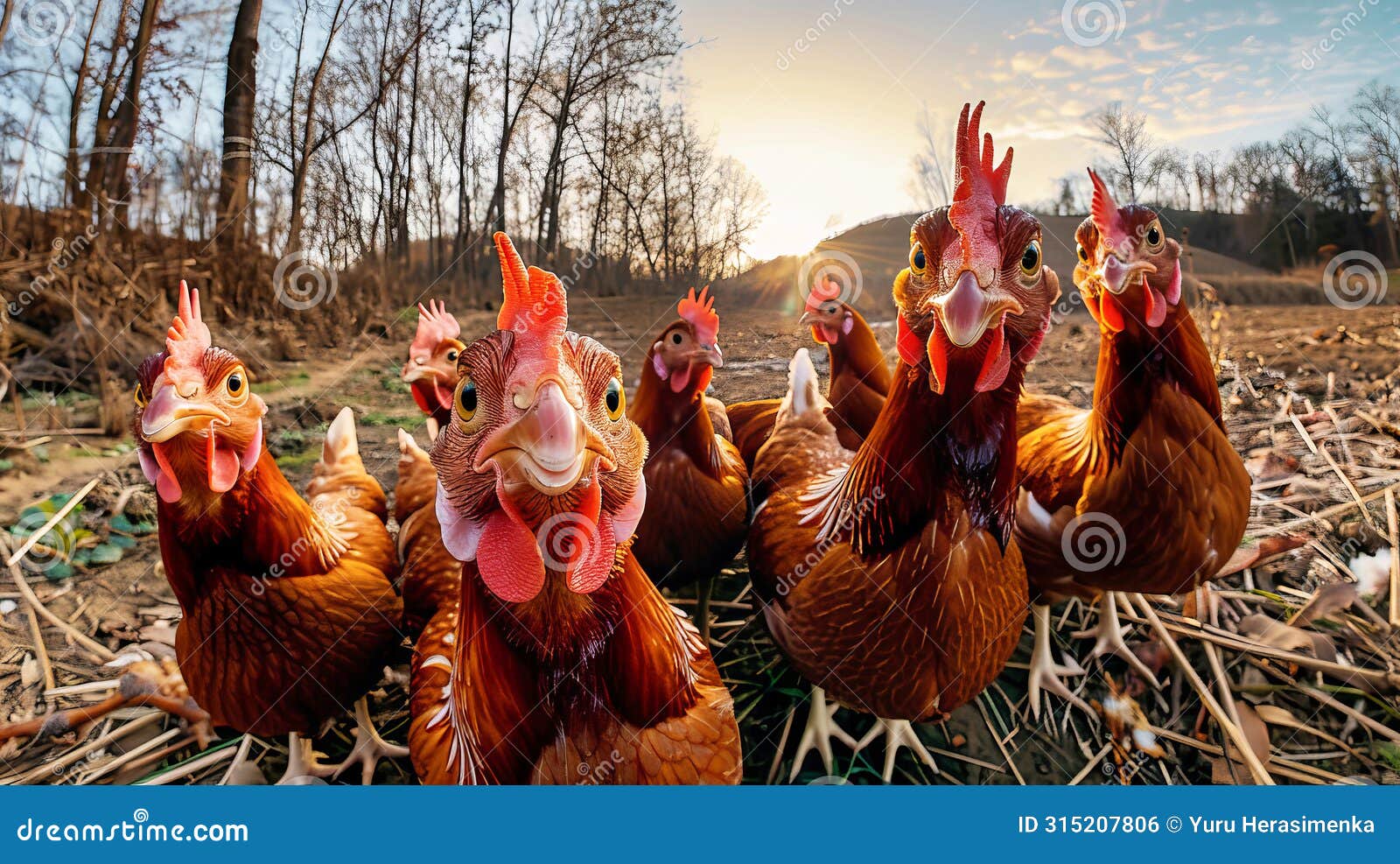 A Group of Chickens Standing Side by Side in a Row Stock Illustration ...