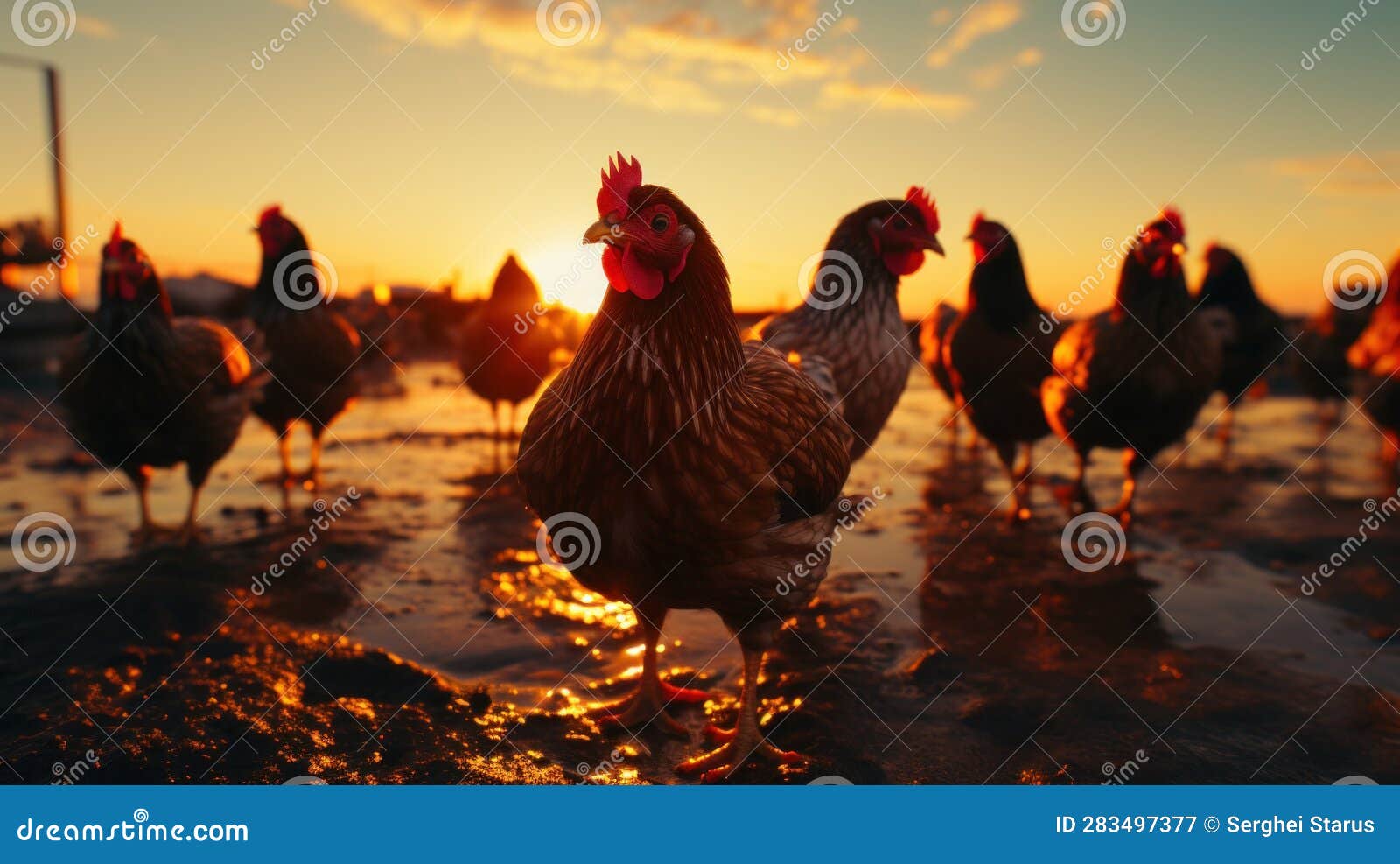 A Group of Chickens Standing on Top of a Beach. Generative AI Image ...