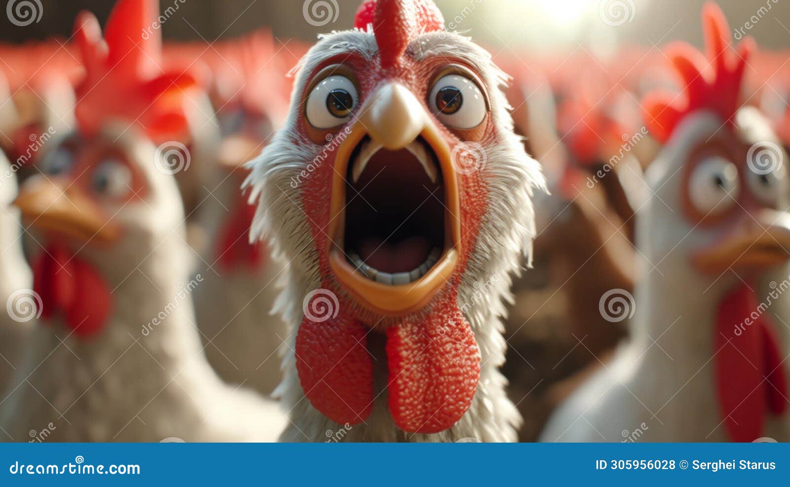 A Group of Chickens with Their Mouths Open and Red Beaks, AI Stock ...