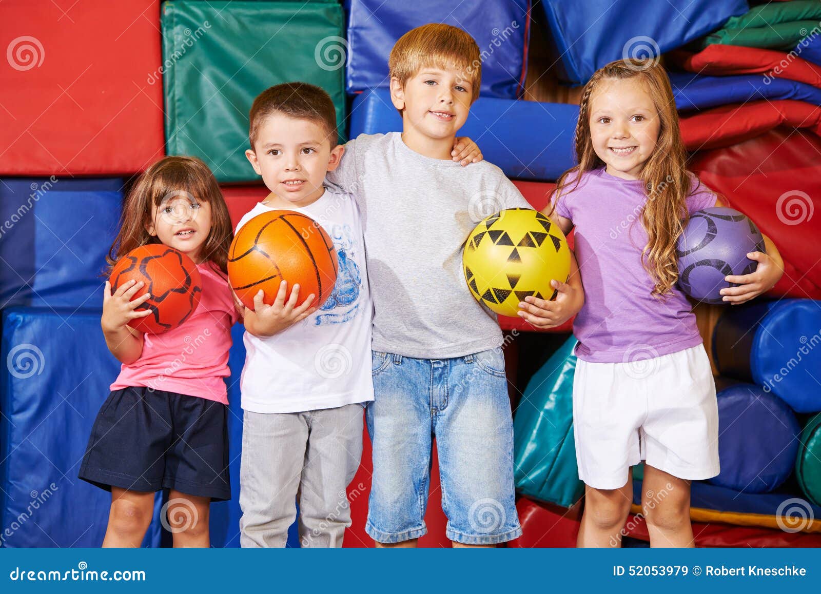 Group of Children with Balls in Gym Stock Image - Image of basketball ...