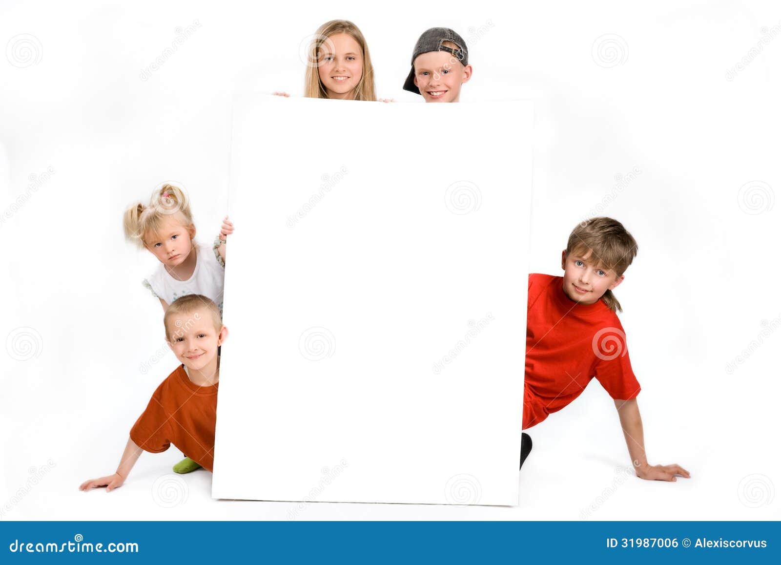 Group of Children Behind a Blank Sign Stock Photo - Image of childhood ...