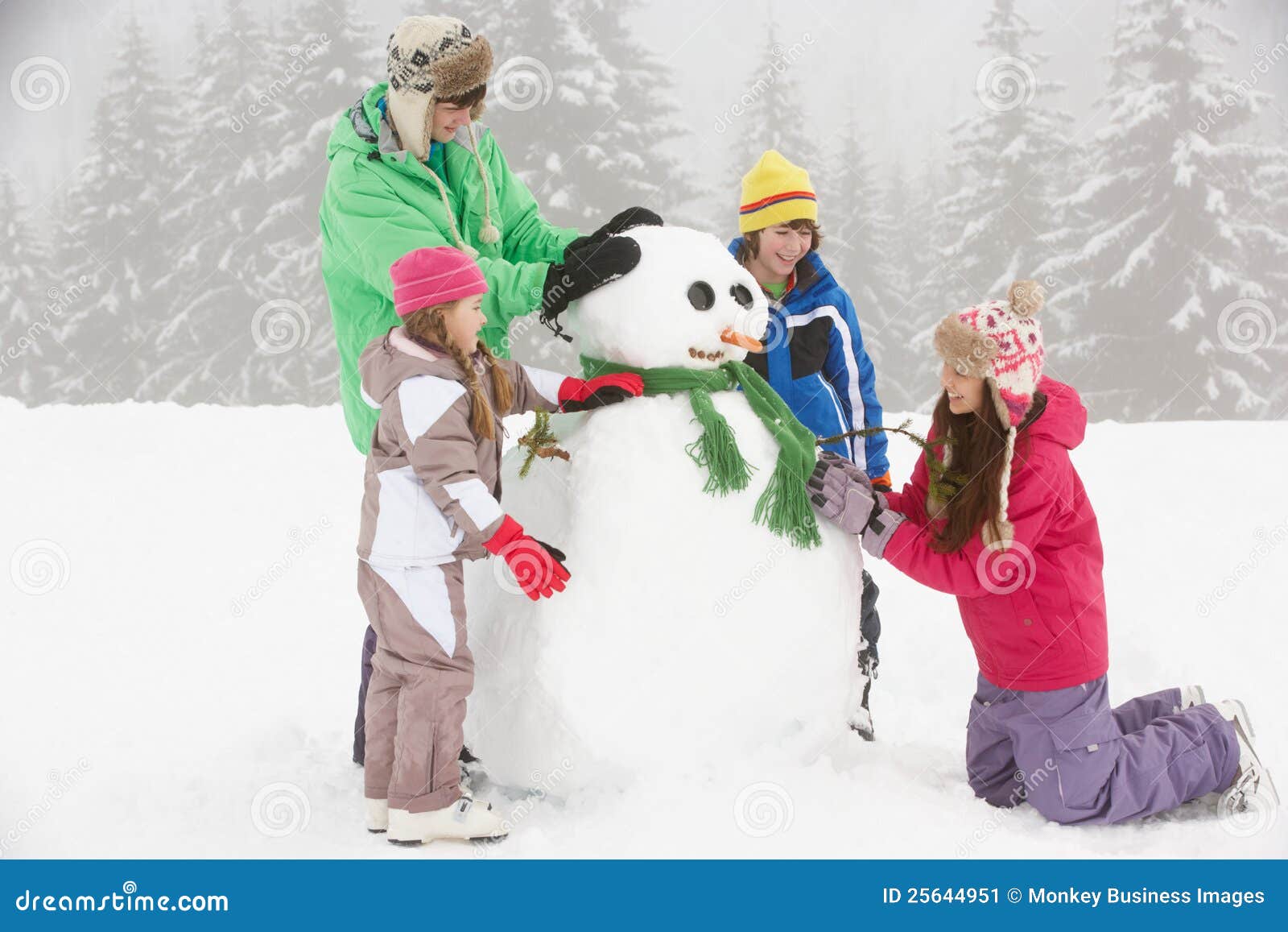 Group Of Snowman Celebrating New Year. Snowman Couple In Love Have Fun ...