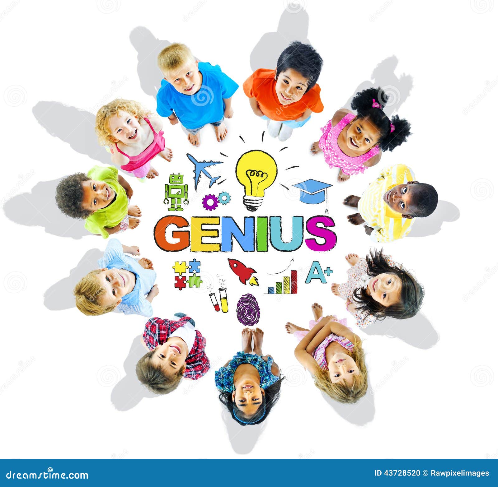 Group of Children Circle Genius Word Stock Photo - Image of elementary ...