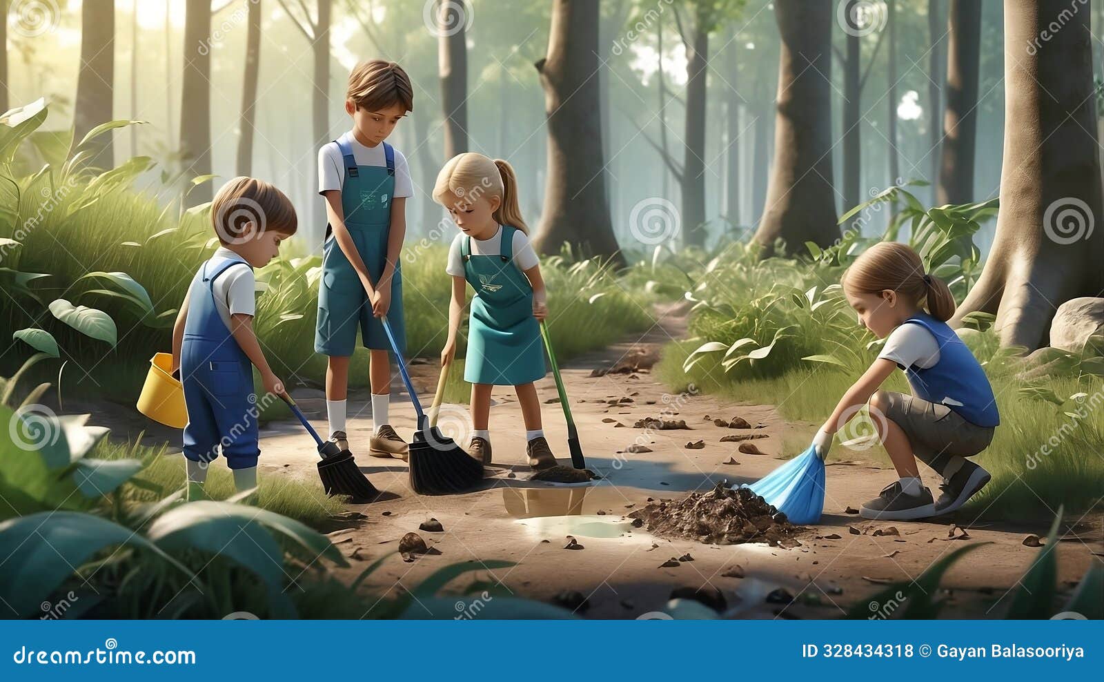 A Group of Children are Cleaning the Polluted Environment. Stock ...