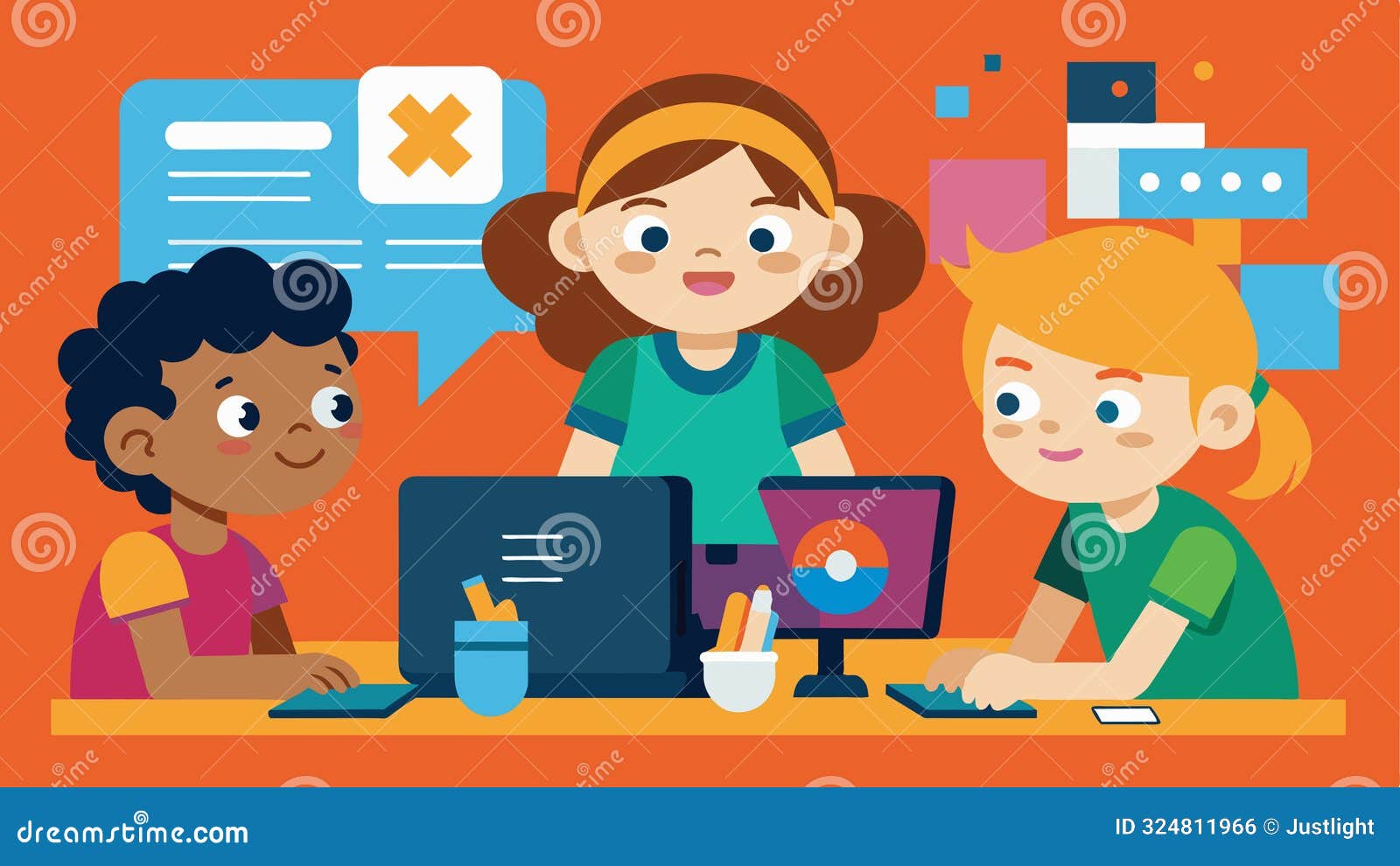 A Group of Children Collaborating To Design and Program a Simple Video ...