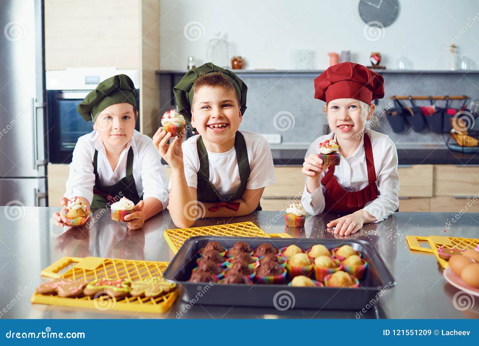 A Group of Children are Cooking in the Kitchen. Stock Image - Image of ...