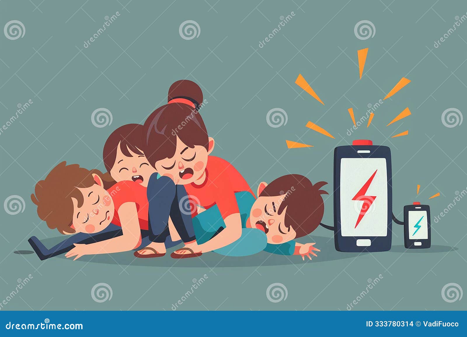 A Group of Children with a Dead Smartphone are Crying Loudly Stock ...