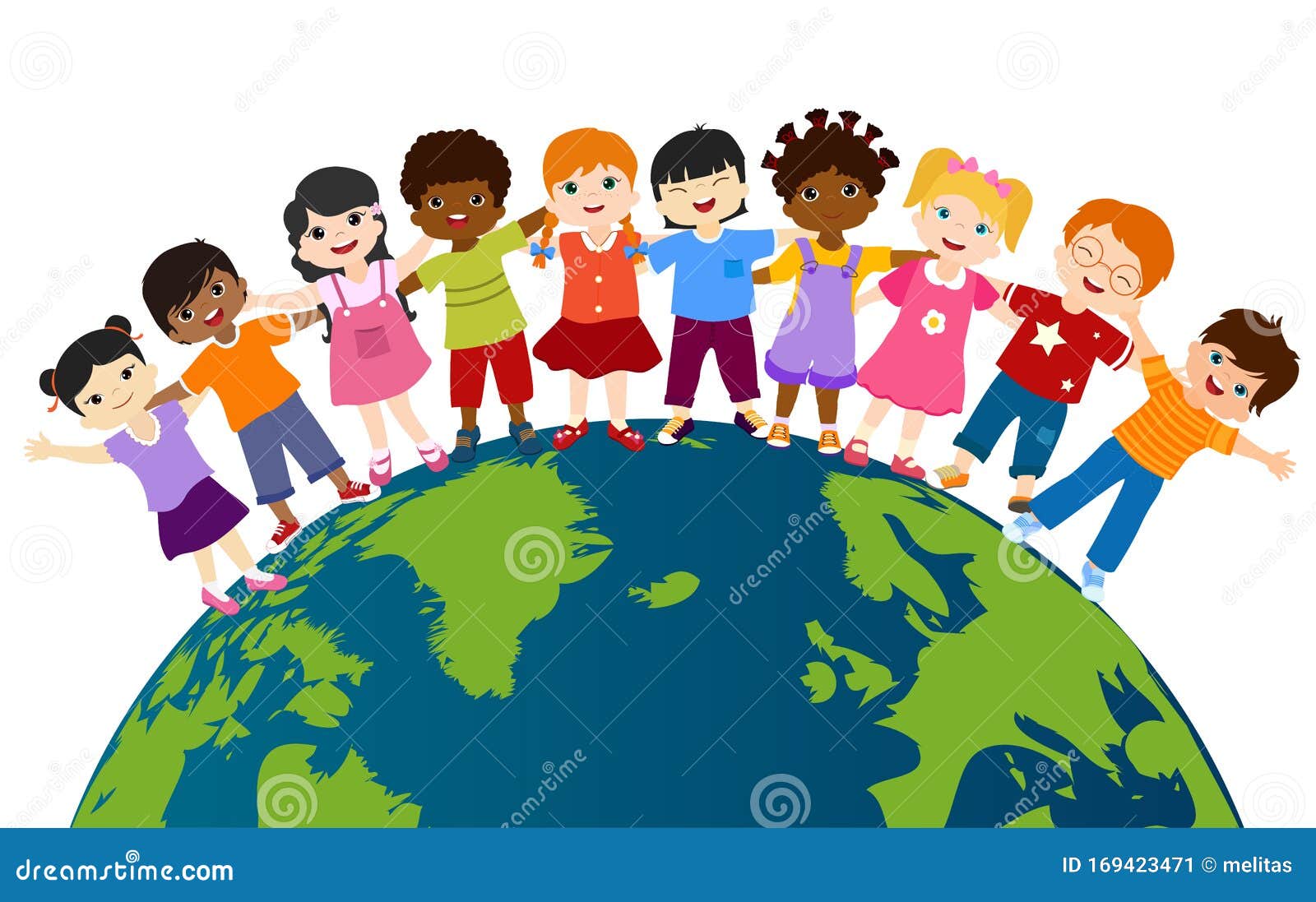Day Of Peace. Multicultural Happy Children On Globe. Color Card In ... Day Of Peace. Multicultural Happy Children On Globe. Color Card In ...