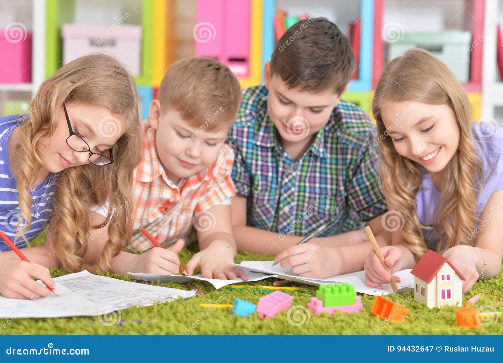Group of Children Drawing with Pencils Stock Image - Image of color ...