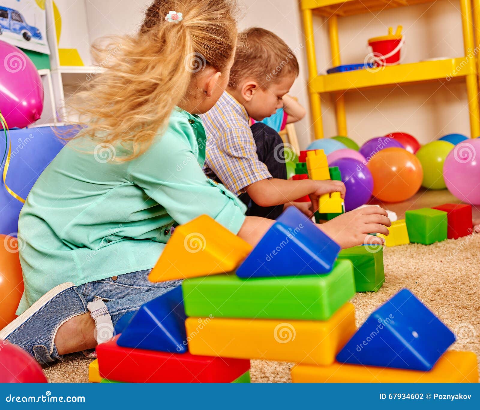 Group Children Game Blocks on Floor . Stock Photo - Image of colorful ...