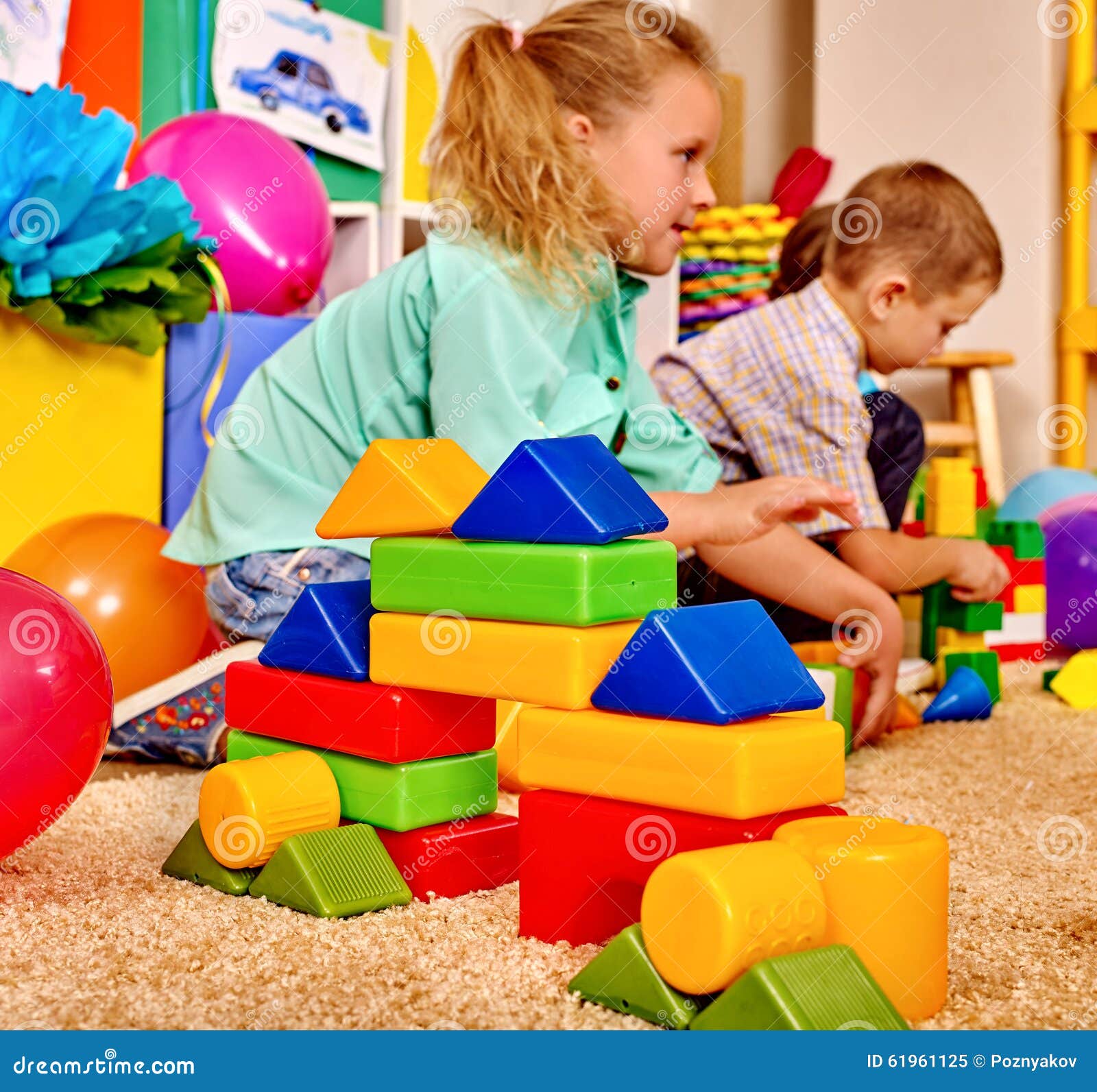 Group Children Game Blocks on Floor Stock Image - Image of game, group ...