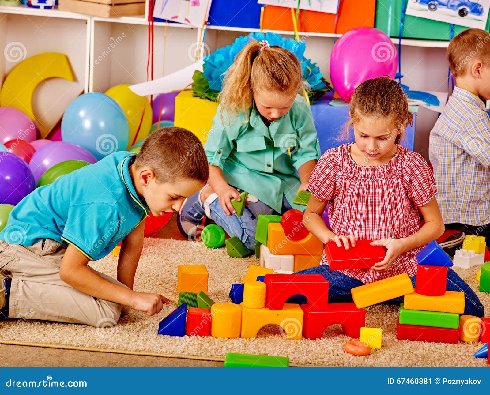 Group Children Game Blocks on Floor . Stock Image - Image of colorful ...