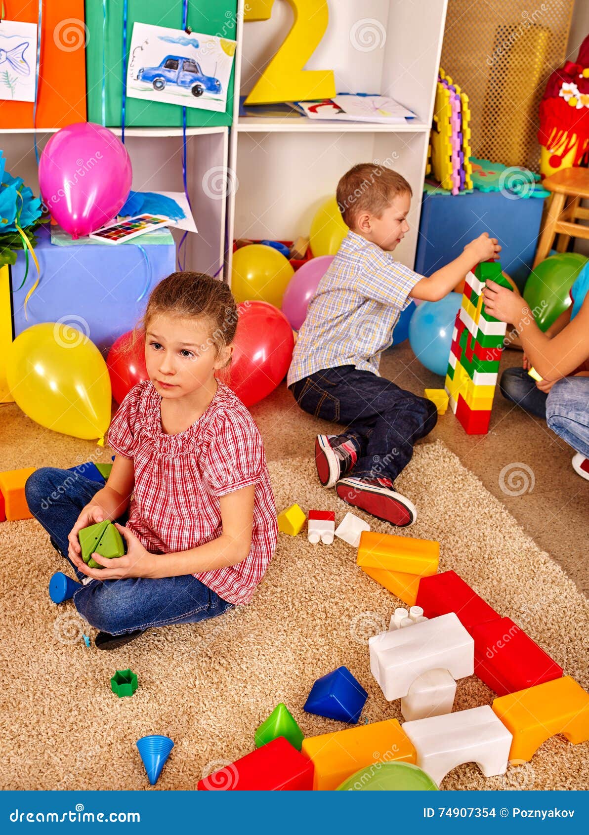 Group Children Game Blocks on Floor . Stock Photo - Image of colorful ...