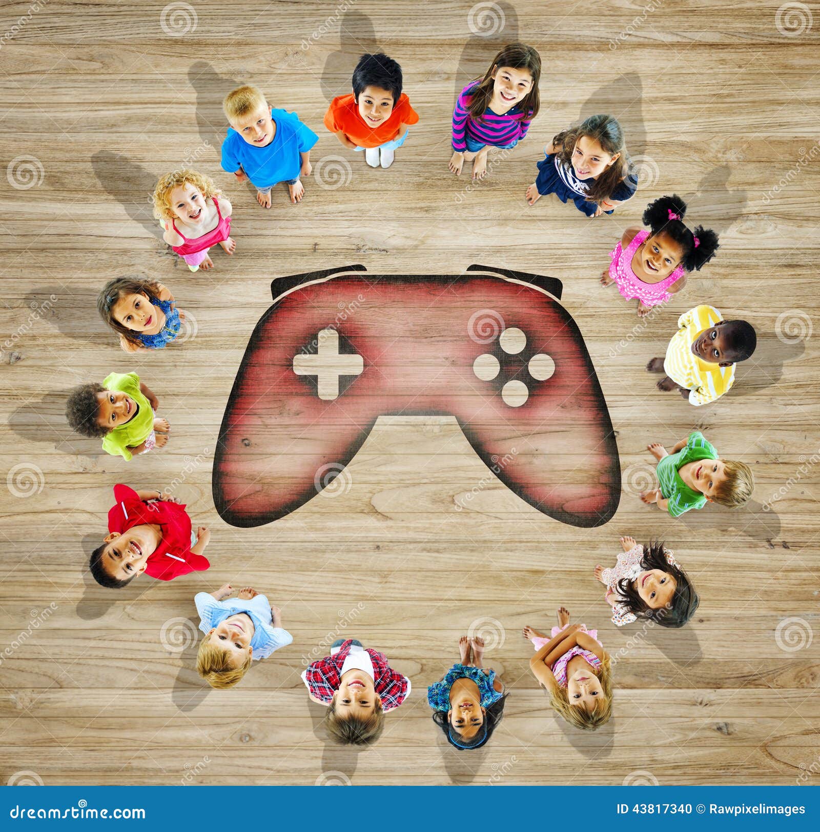 Group of Children with Game Controller Stock Photo - Image of aerial ...