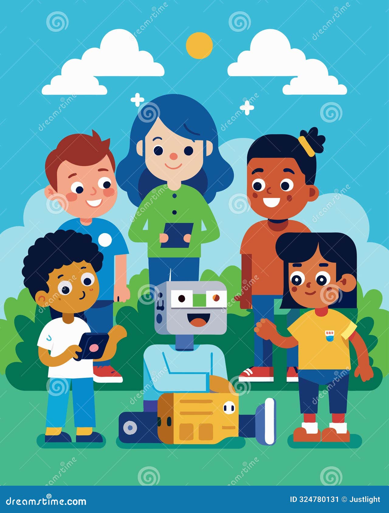 A Group of Children Gather Outside Showing Off Their Robots they Coded ...